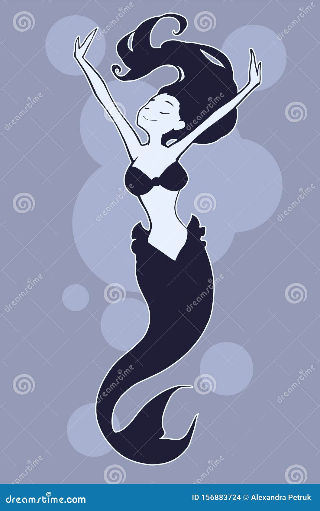 Beautiful Cartoon Mermaid with Long Curly Hair Stock Vector ...