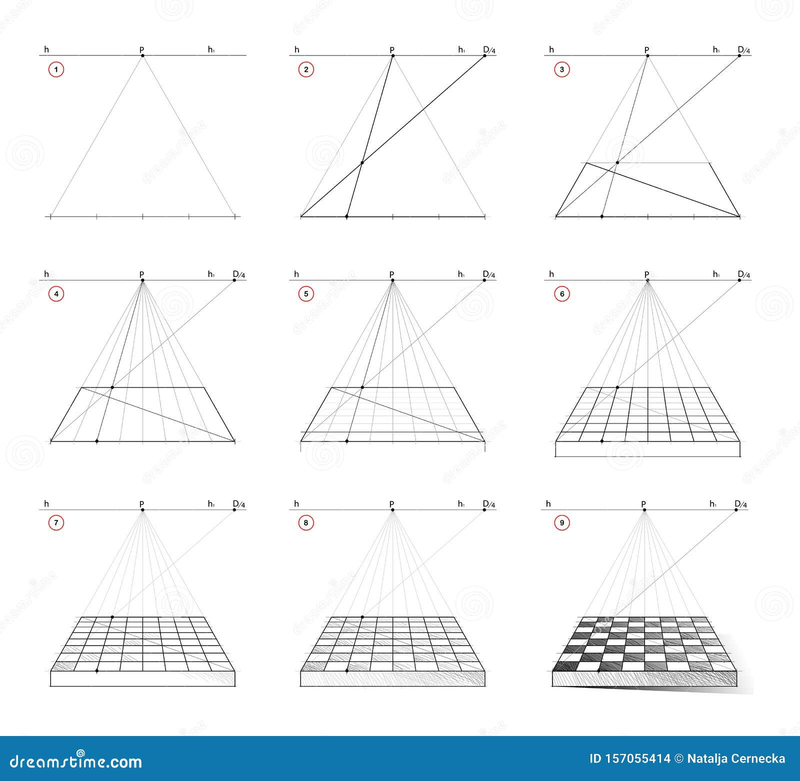How To Draw Step By Step Chess Board In Perspective With Vanishing ...