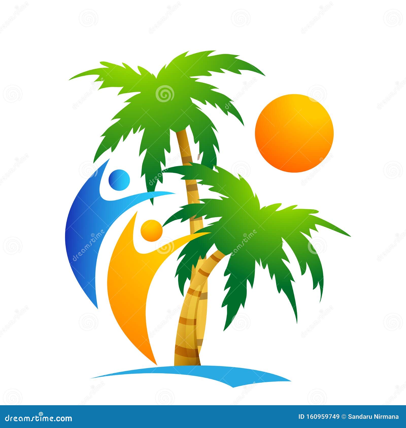 Sun Beach Water Wave People Palm Tree Union Wellness Celebration Group ...