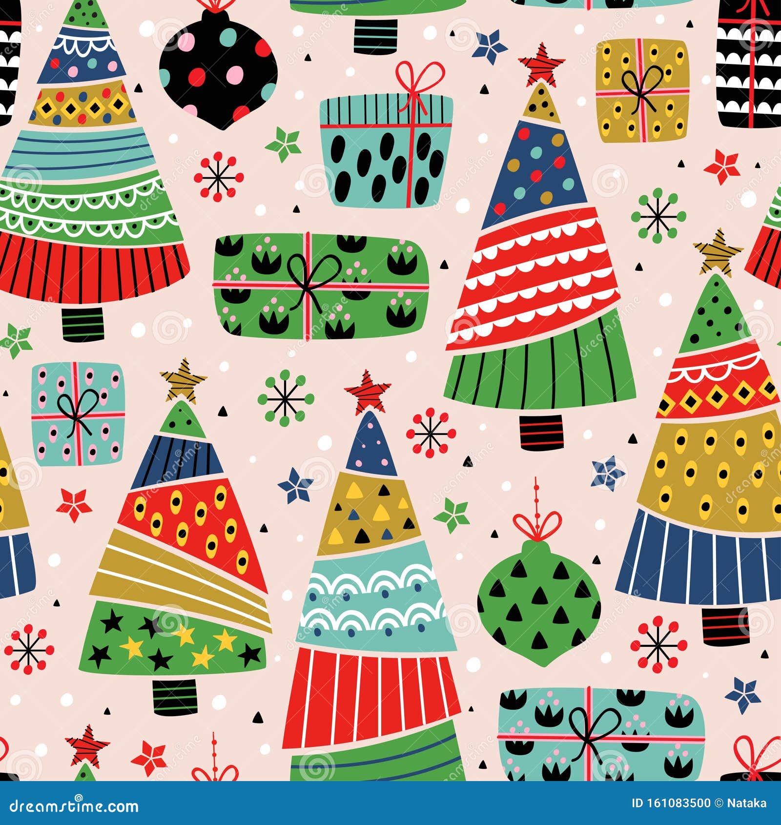 Seamless Pattern with Decorative Tree and Gifts Stock Vector ...