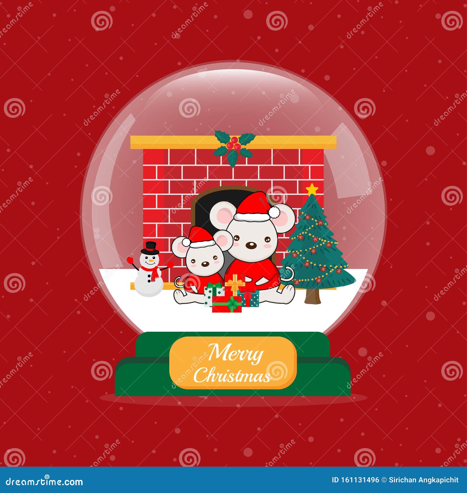 Merry Christmas Cute Mouse in Snow Globe. Stock Illustration ...