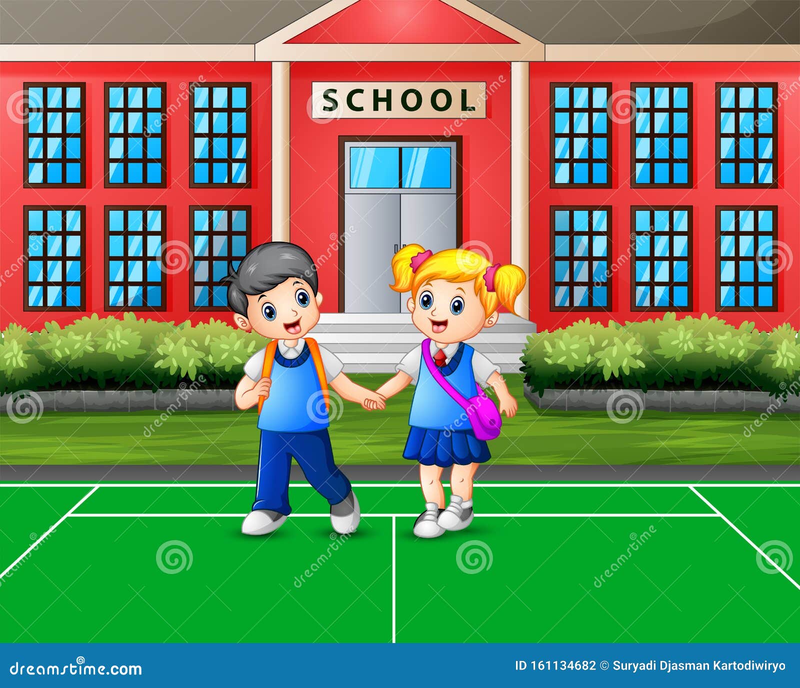 Cartoon a Boy and Girl Going Home after School Stock Vector ...