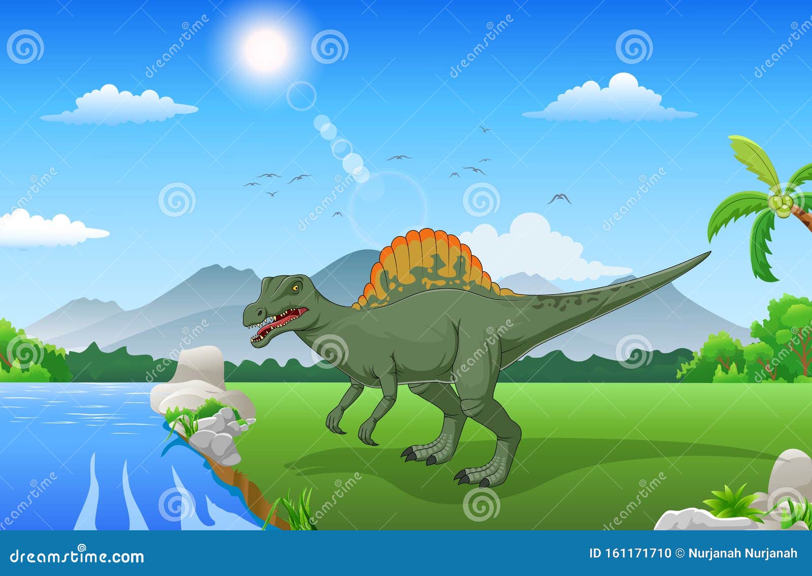 Cartoon spinosaurus stock vector. Illustration of environment - 161171710