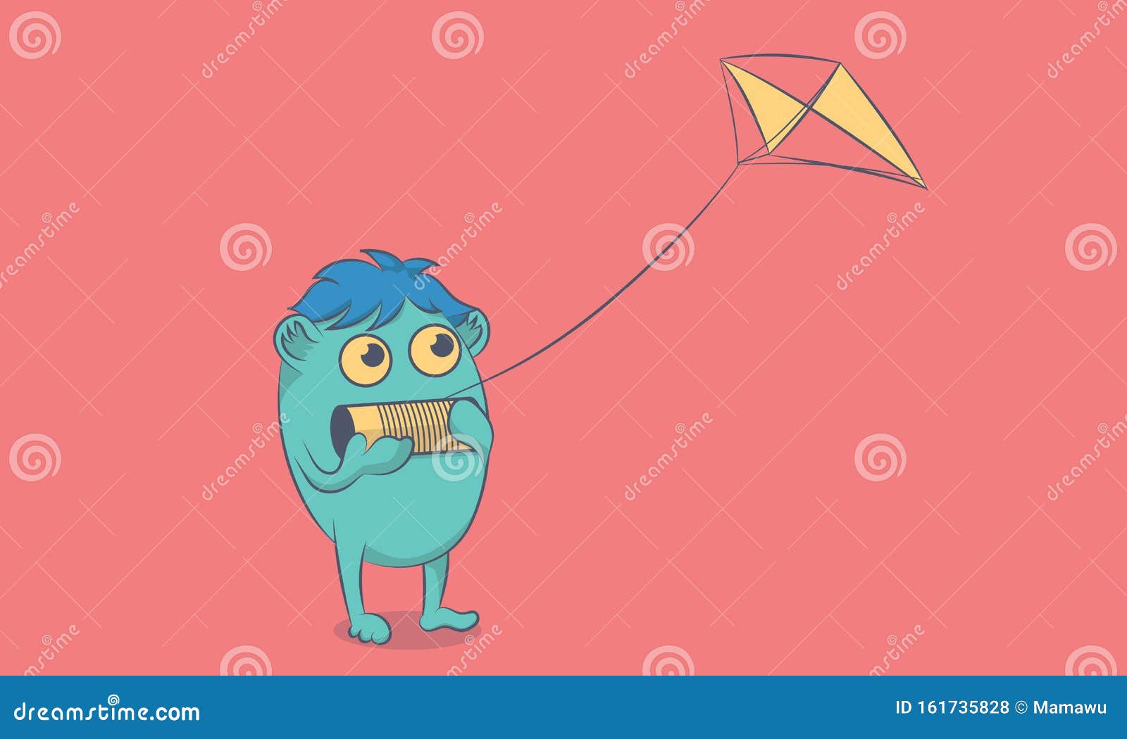 Hairy Cute Monster Playing a Kite Stock Vector - Illustration of cute ...
