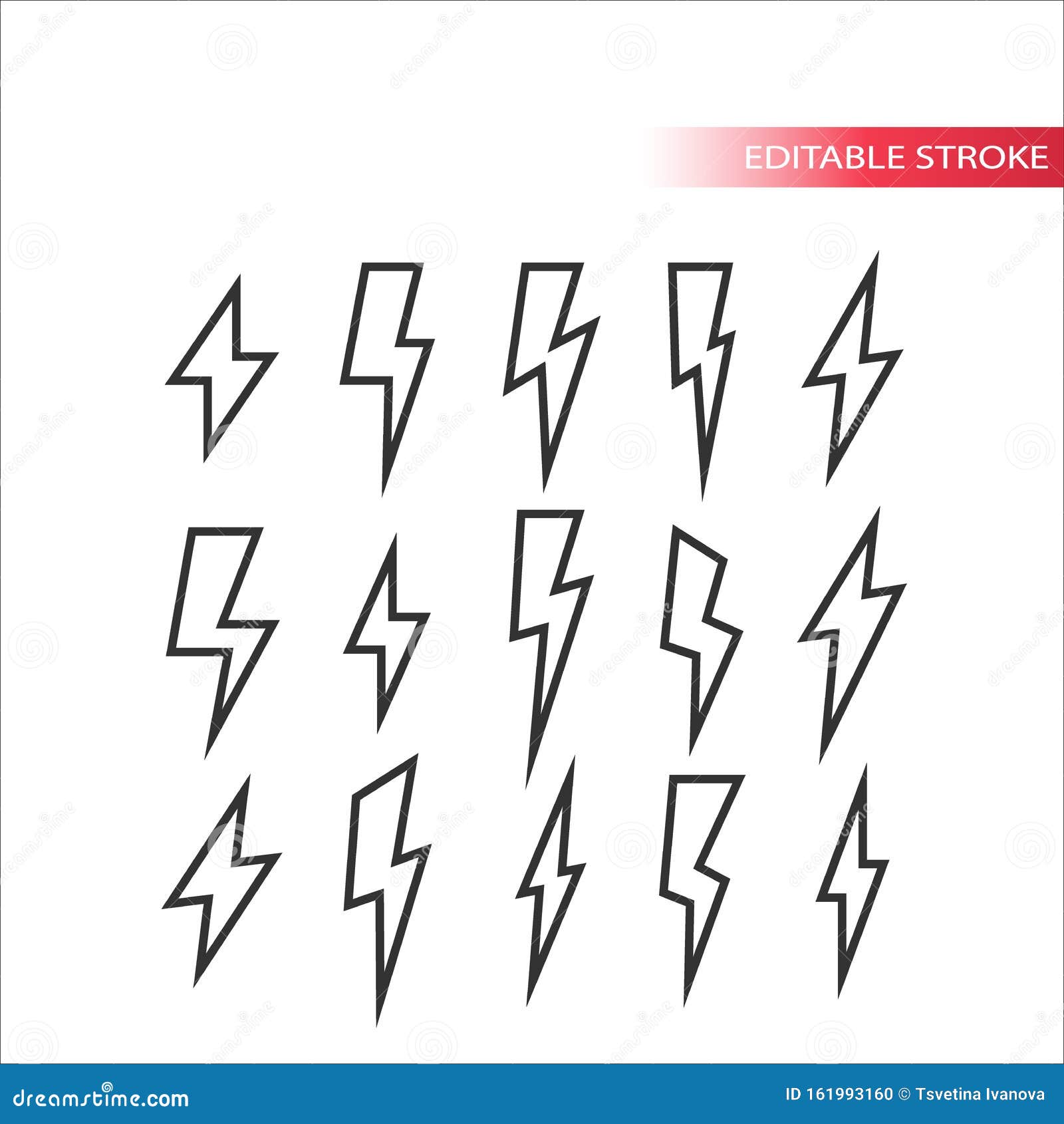 Lightning Bolt Thin Line Vector Icon Set. Stock Vector - Illustration ...