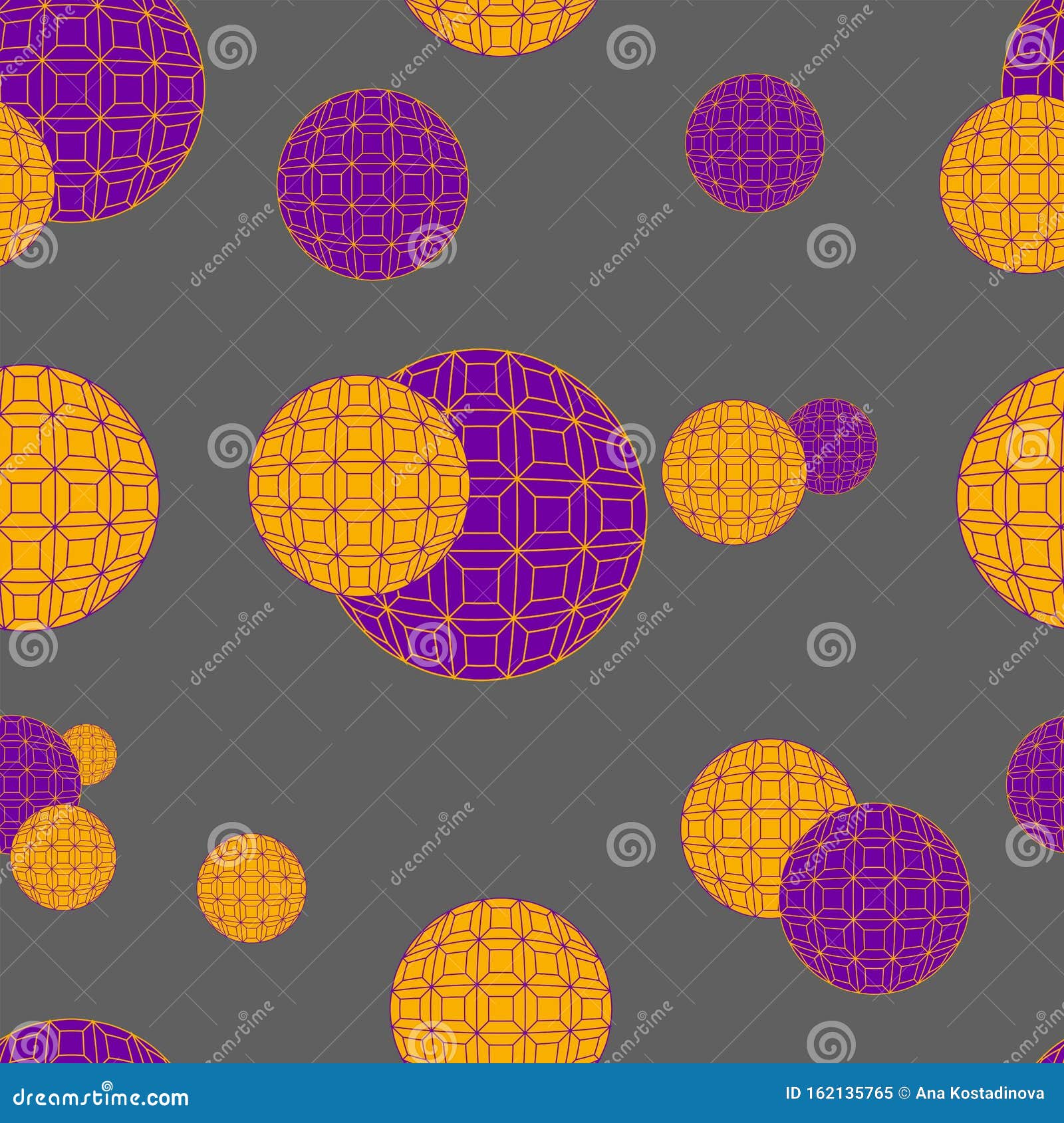 Seamless Pattern of Textured Spheres in Orange and Purple Stock Vector ...