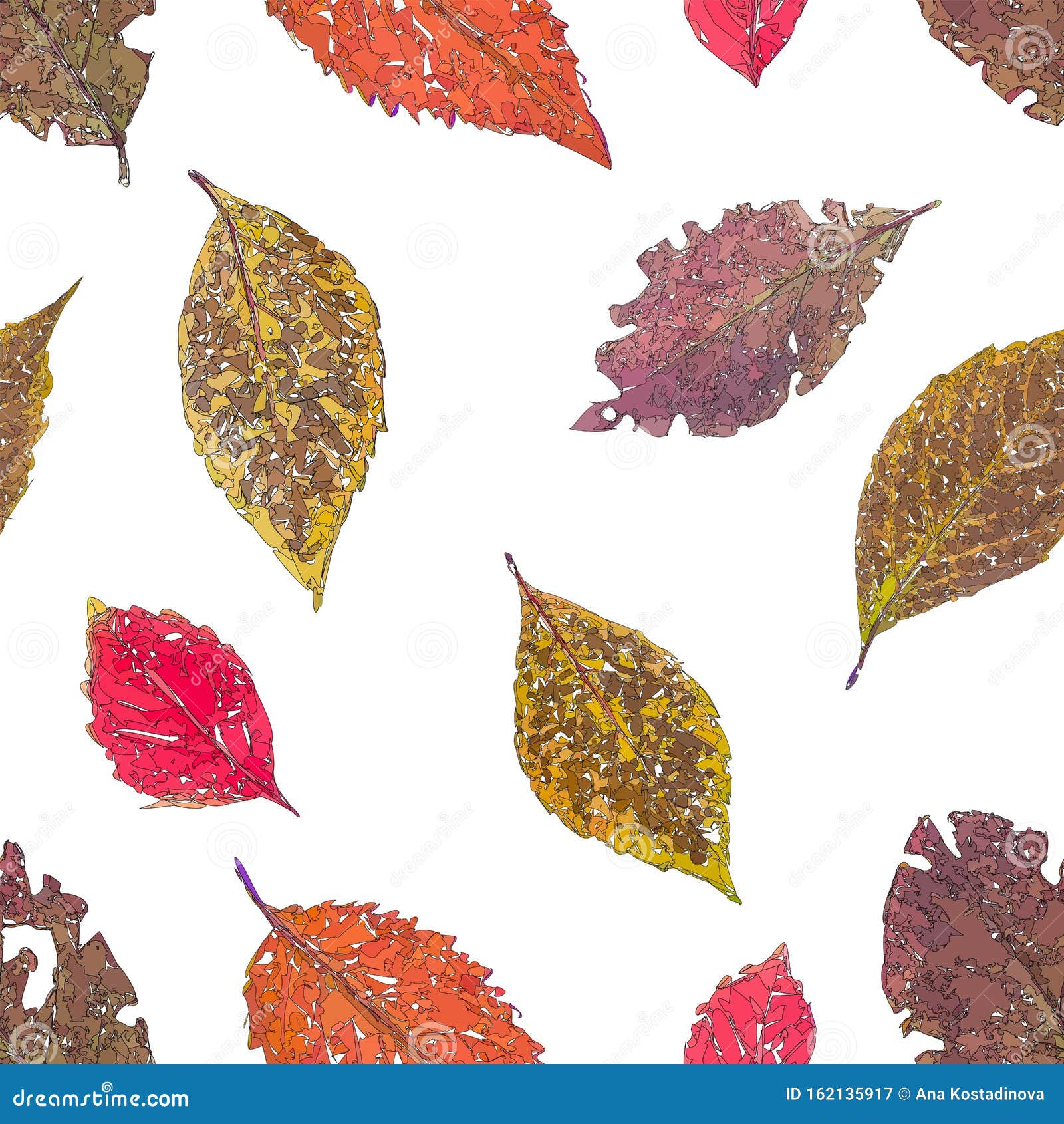Seamless Pattern of Abstract Autumn Leaves Stock Vector - Illustration ...