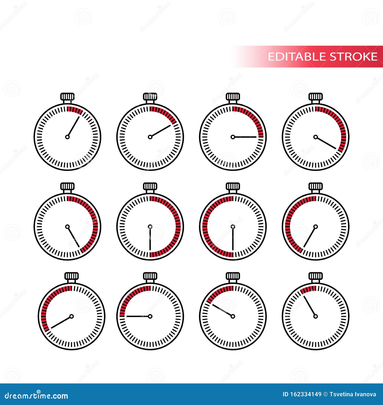 Timer Dial Clock Thin Line Vector Icon Set. Stock Vector - Illustration ...