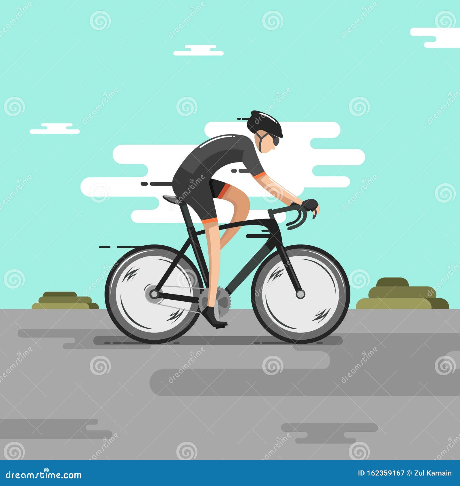 Man Riding Bicycle on the Road with Fast Speed Vector Illustration ...