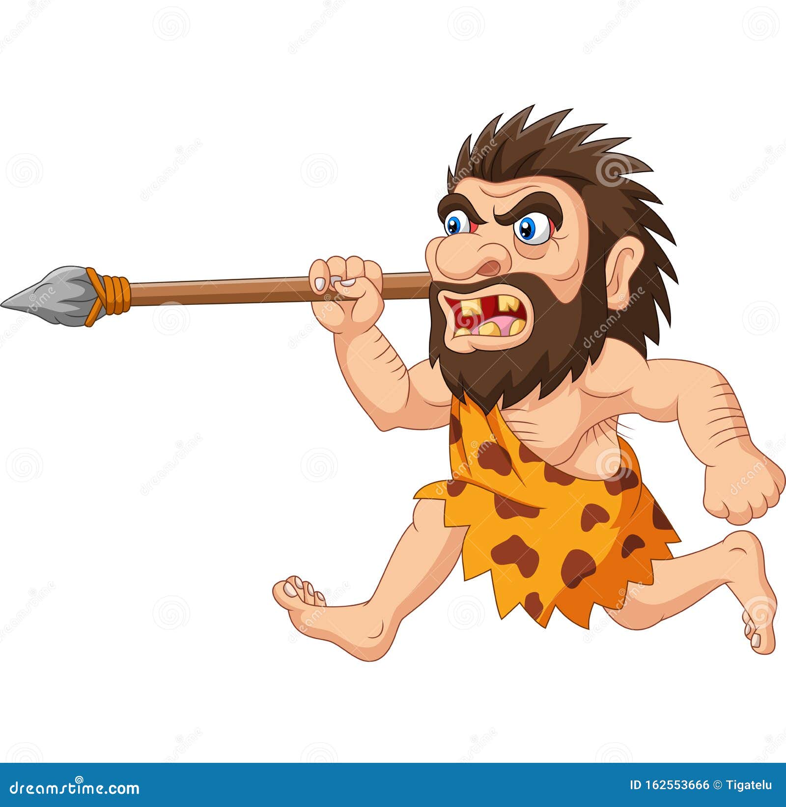 Cartoon Caveman Hunting with Spear Stock Vector - Illustration of comic ...
