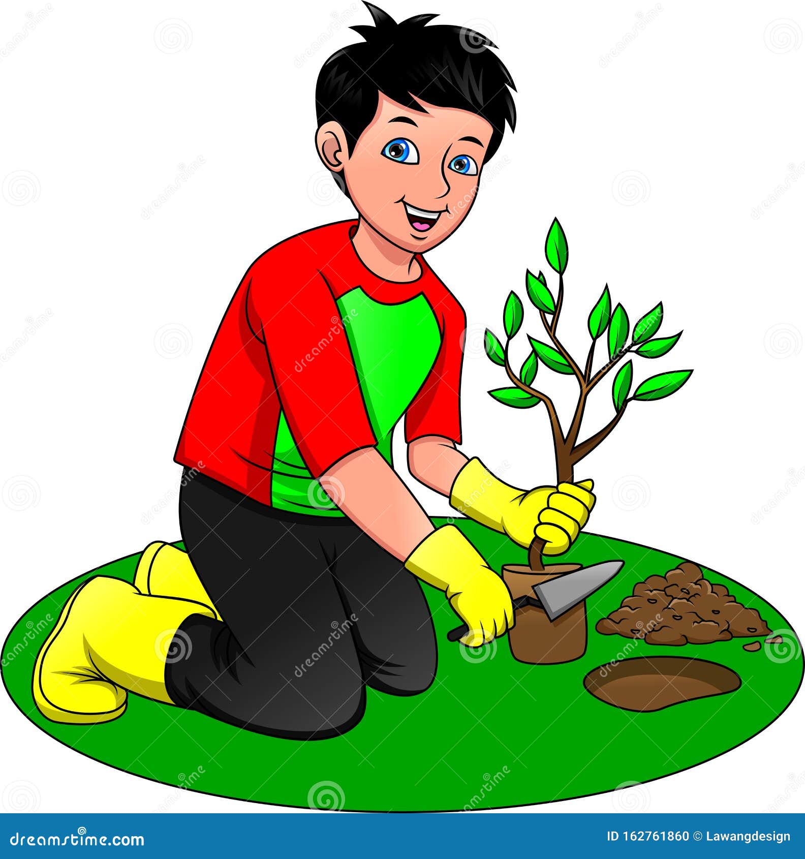 Planting Trees. Man And Woman Plant Bare Tree. Environmental Care ...