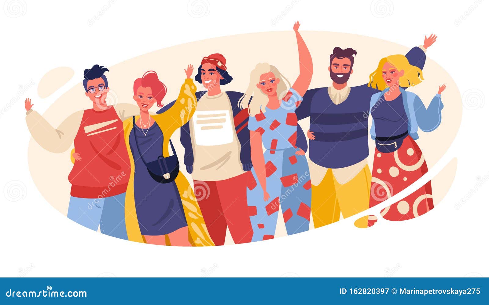 Group of Smiling, Happy, Young People Standing Together, Embracing Each ...