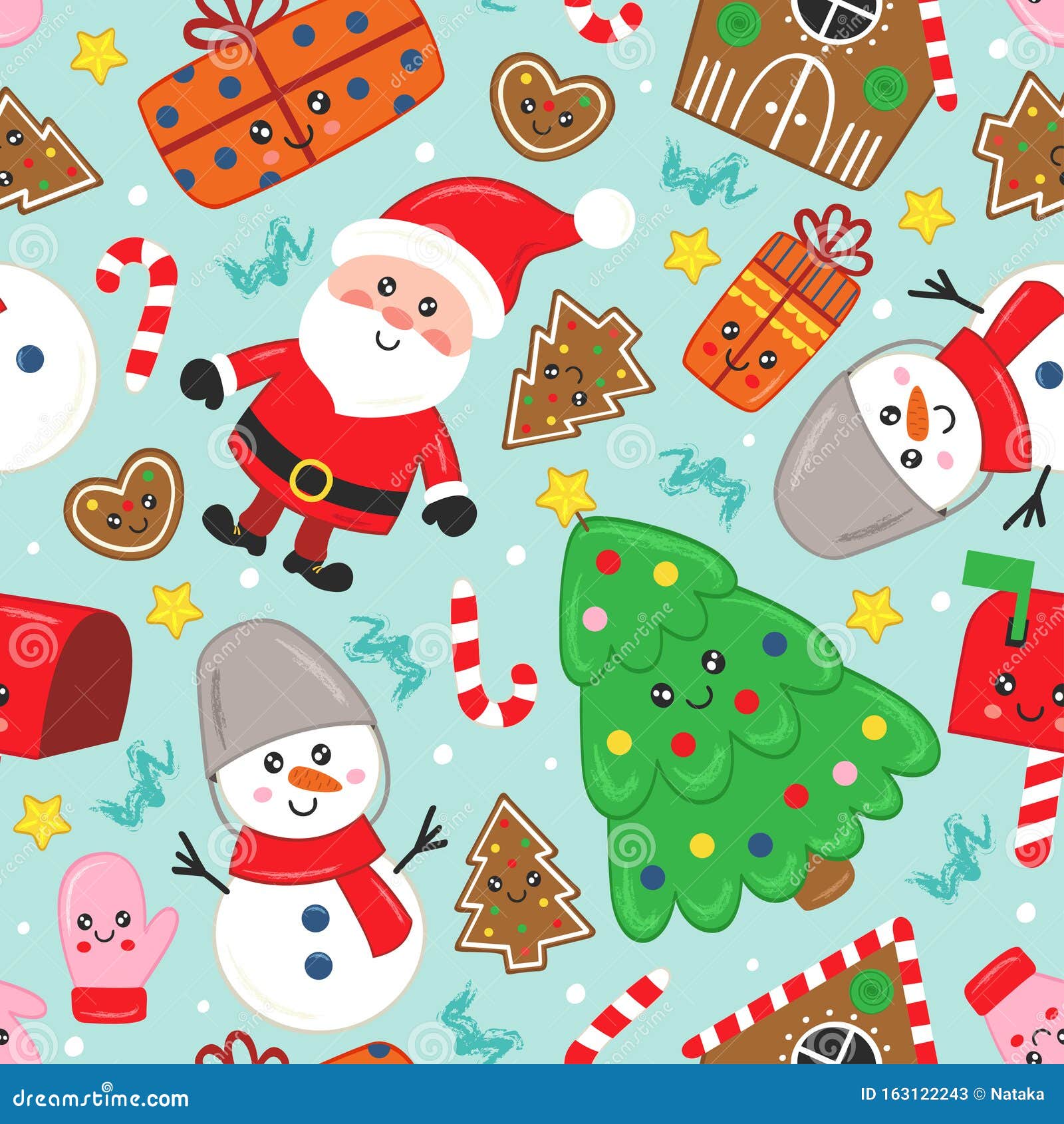 Seamless Pattern with Cute Christmas Characters and Other Elements ...