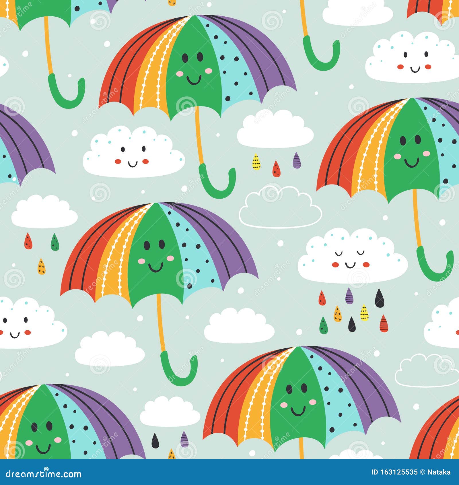 Seamless Pattern with Cute Umbrella and Rain Cloud Stock Vector ...