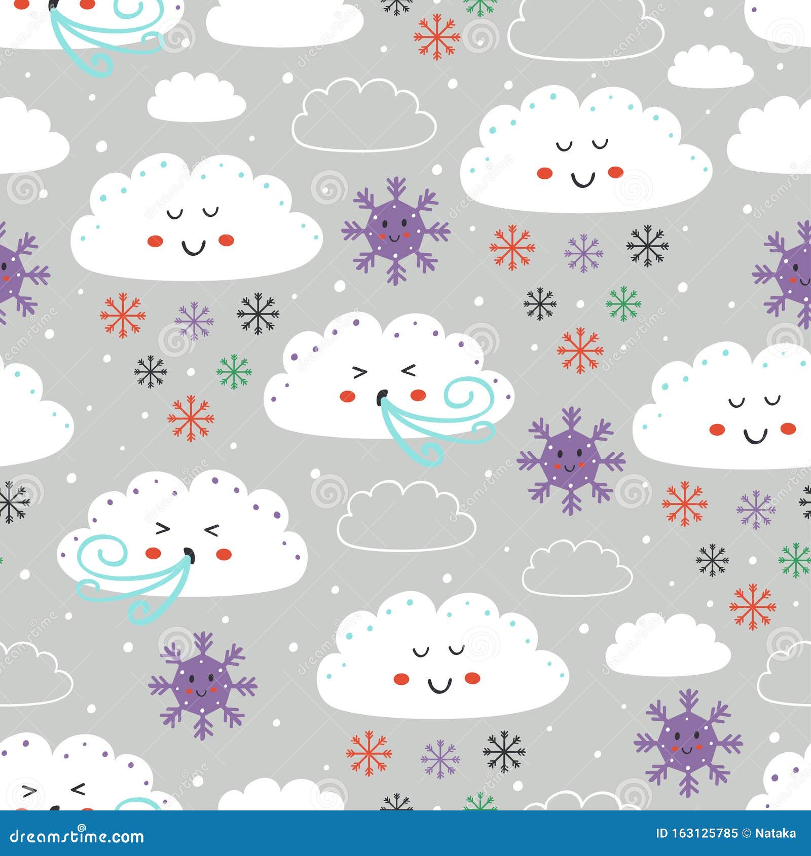 Seamless Pattern with Cute Cloud,snowflake Snd Wind Stock Vector ...