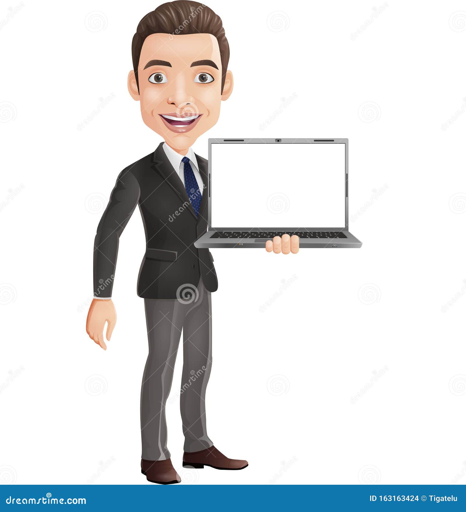 Cartoon Happy Young Businessman Holding a Laptop Stock Vector ...