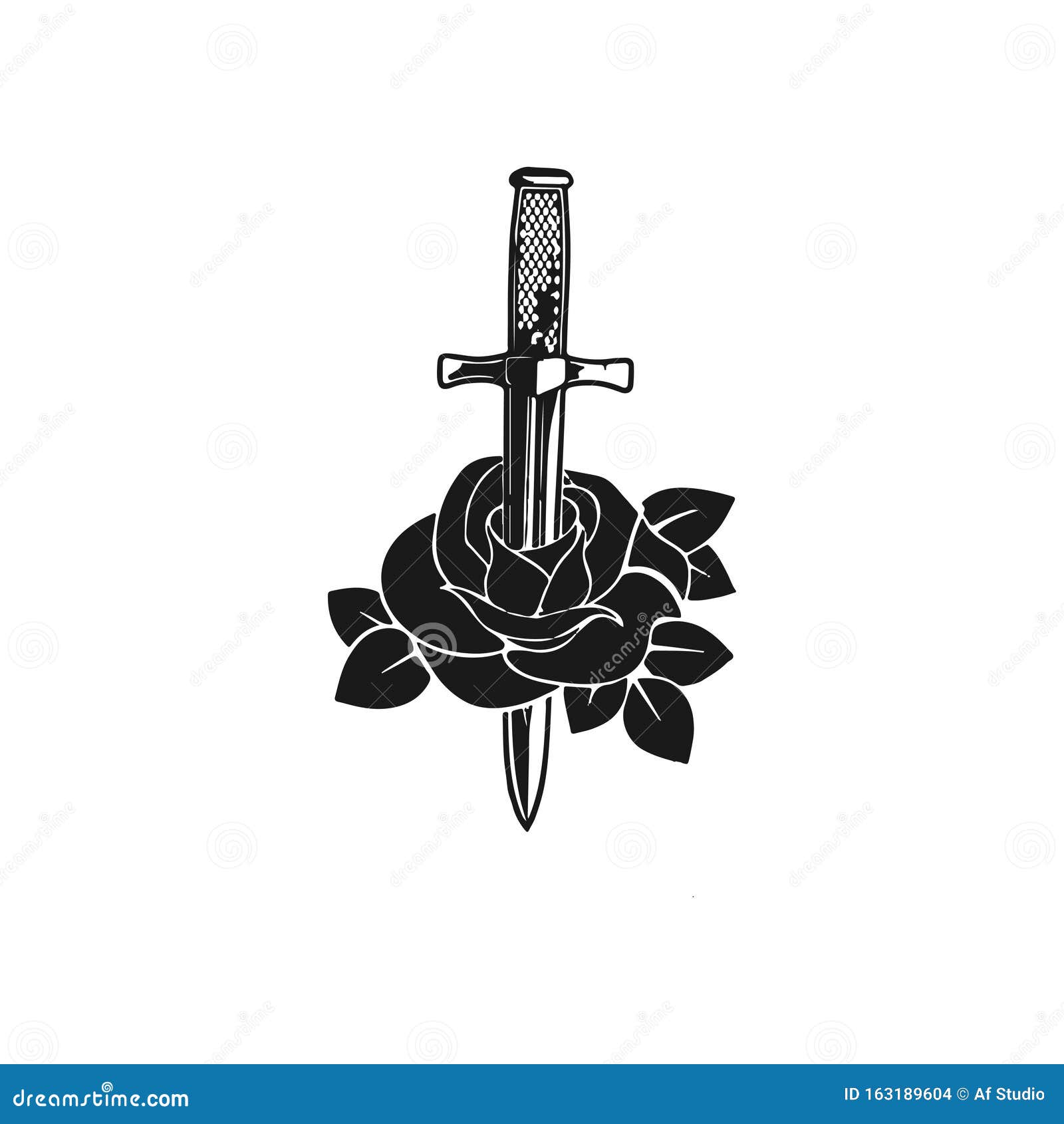 Classic Dagger with Rose . Retro Design Element and Symbol. Vintage ...