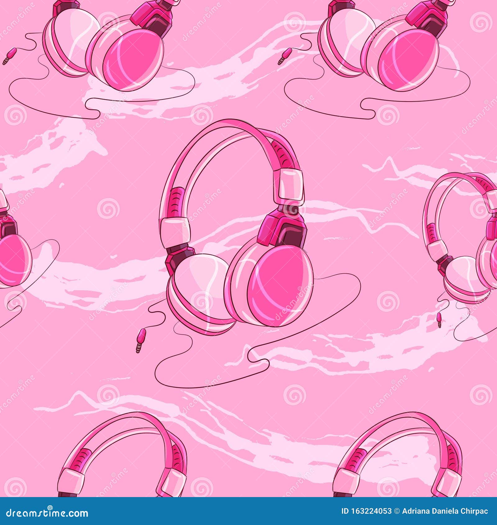 Pink Girly Headphones with a Cable Seamless Pattern. Music Genres ...
