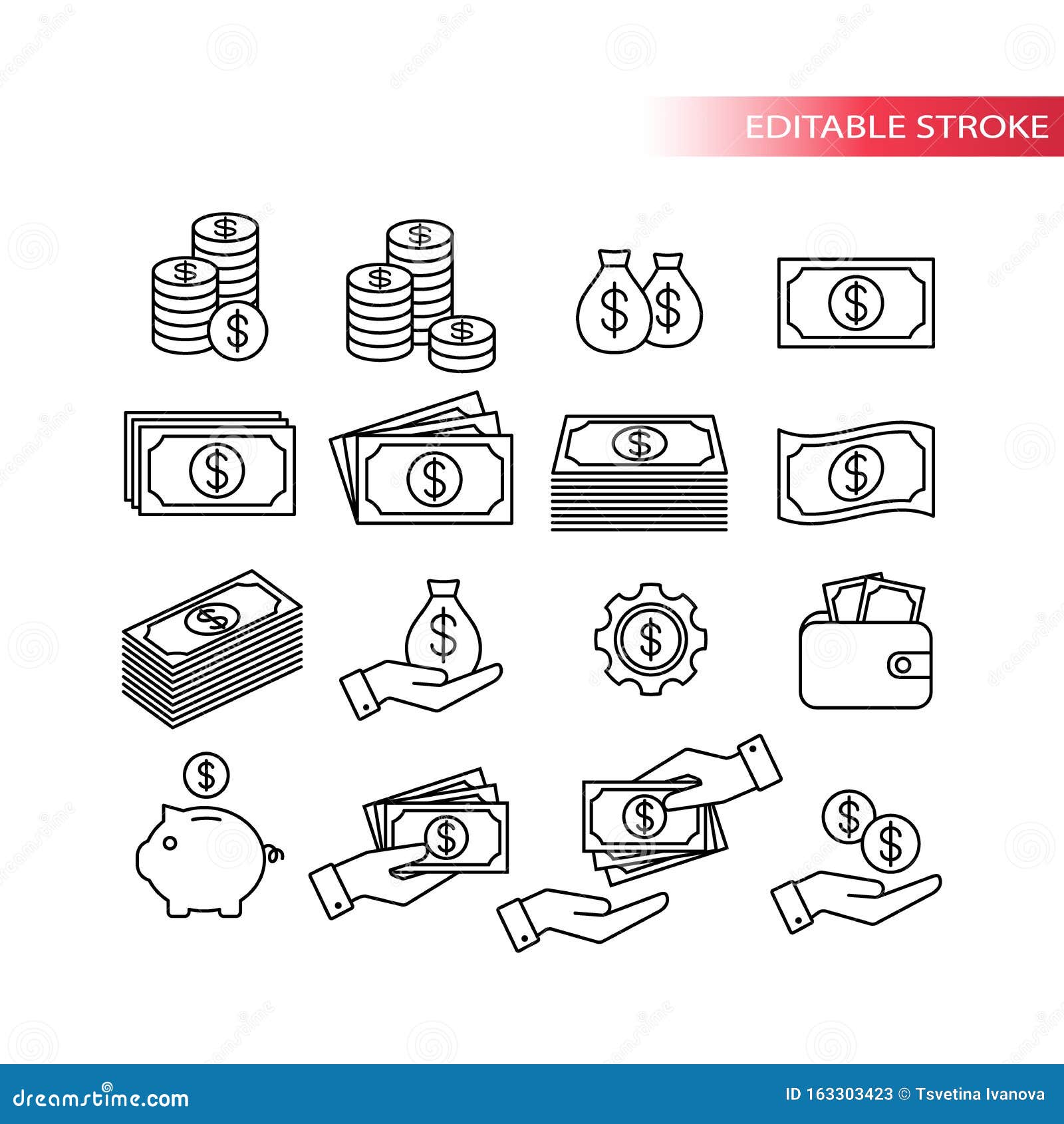 Money, Dollar Financial Thin Line Vector Set. Stock Vector ...