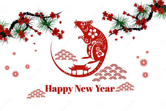 Chinese New Year 2020 Year of the Rat, Red and Gold Line Rat Character ...