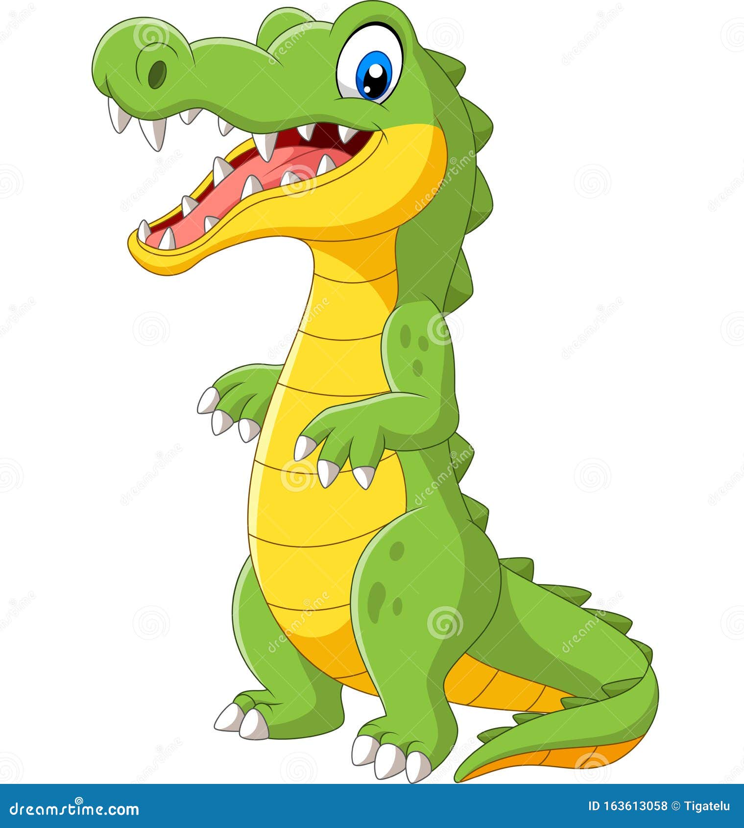 Crocodile Standing On Four Legs Flat Cartoon Green Friendly Reptile ...