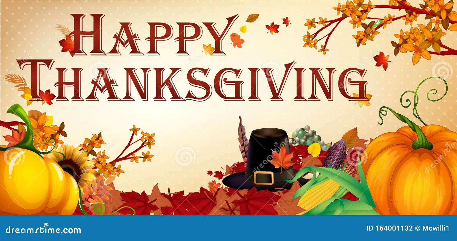 Happy Thanksgiving Banner Leaves and Pumpkins Stock Vector ...