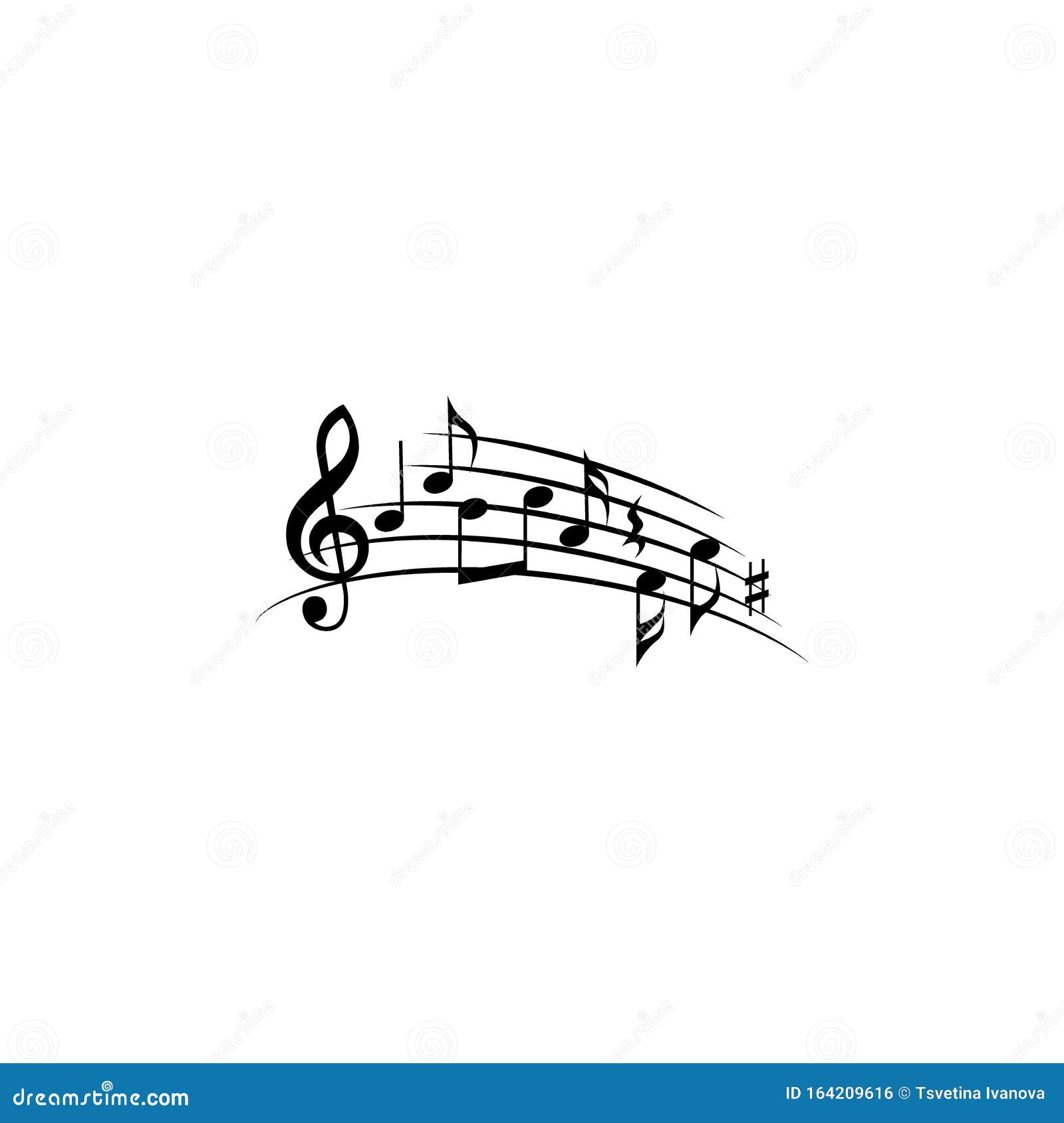 Music Notes with Curved Staff. Black Isolated Vector Stock Vector ...