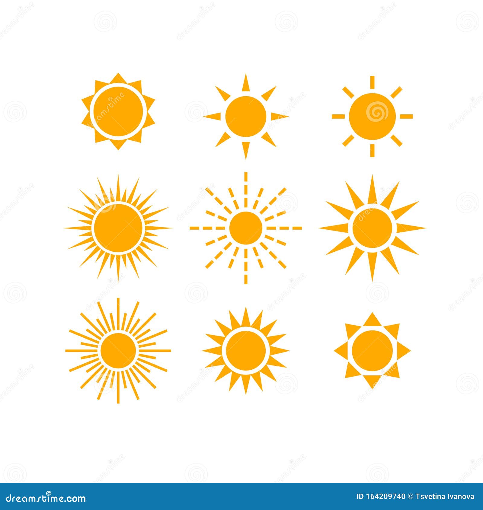 Sun and Sunrays Various Vector Icon Set. Stock Vector - Illustration of ...