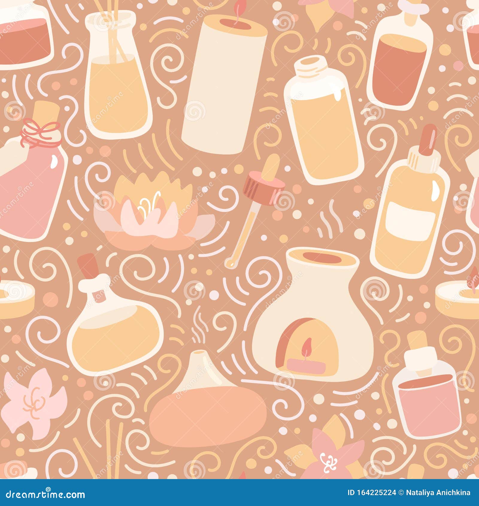 Vector Seamless Pattern Aromatherapy. Hand Drawn Doodle Candles, Aroma ...