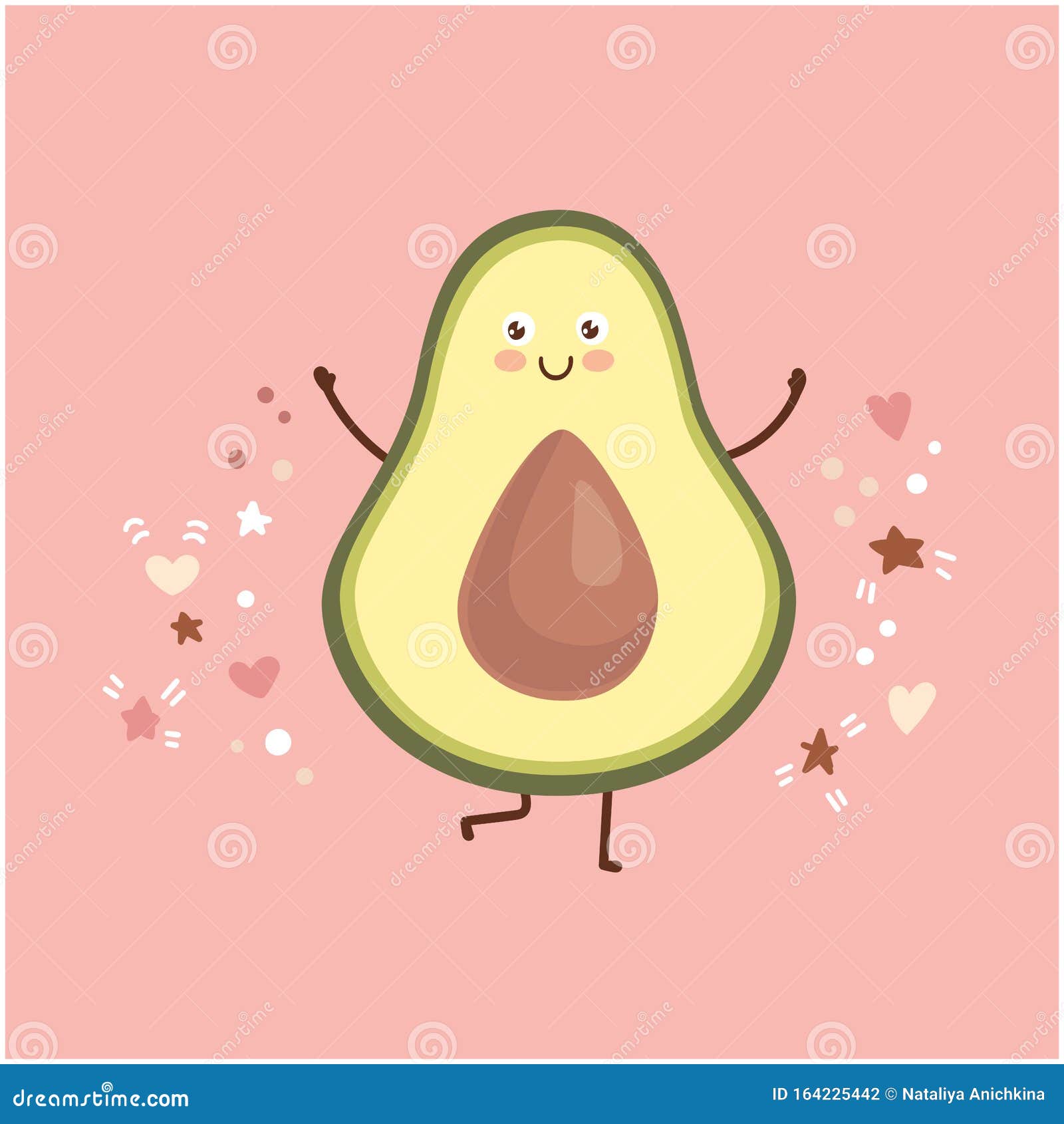 Cute Vector Illustration of a Happy Avocado with Doodle Hearts, Stars ...