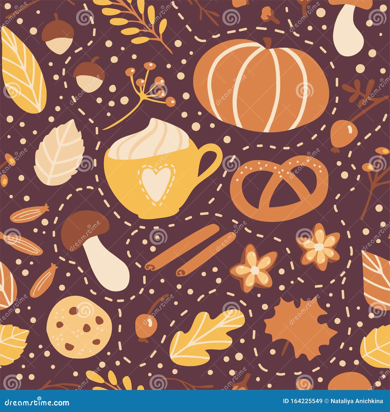 Vector Seamless Pattern Fall Season. Cute Hand Drawn Symbol of Autumn ...