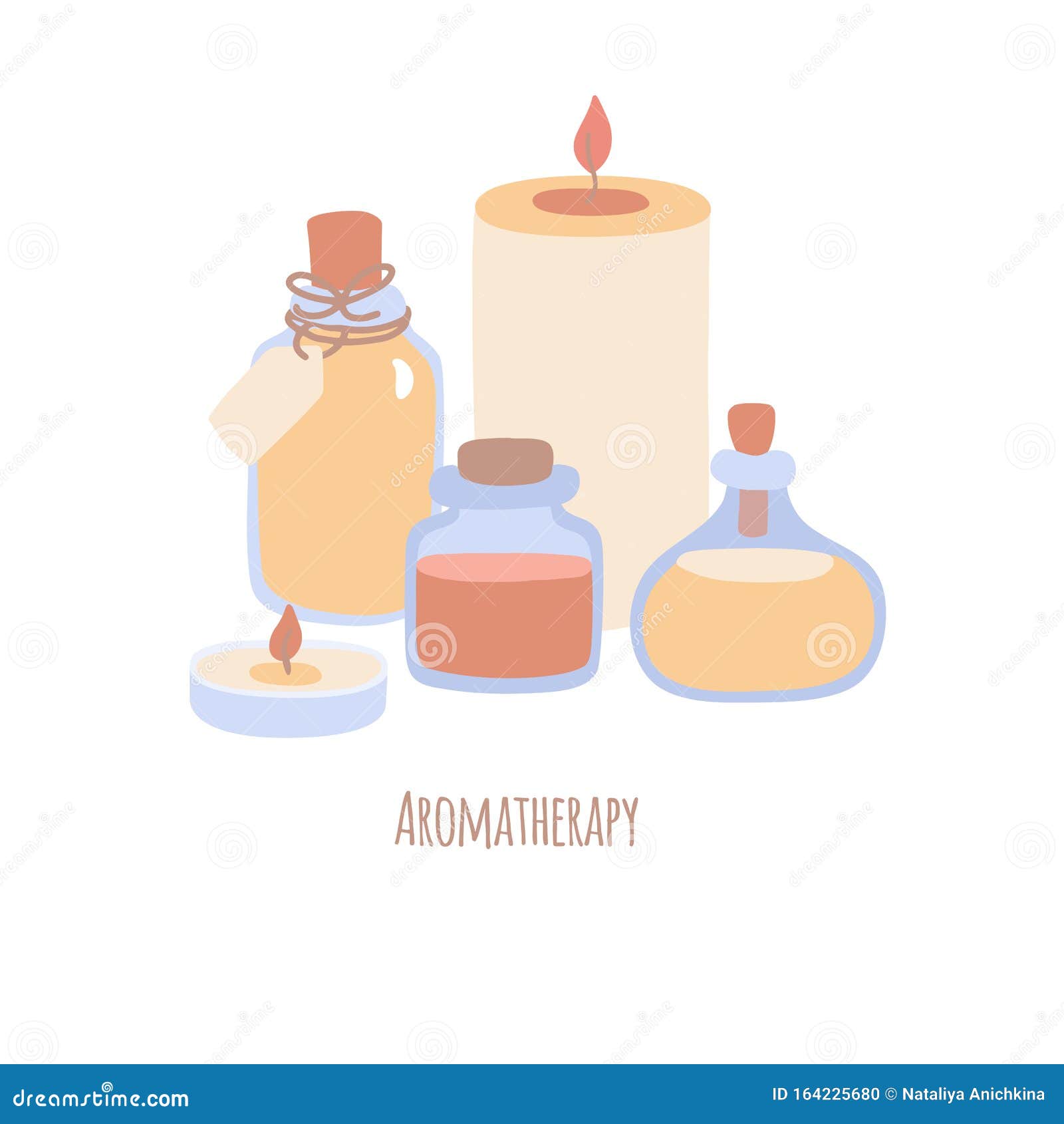 Vector Illustration Aromatherapy with Candles and Bottles with ...
