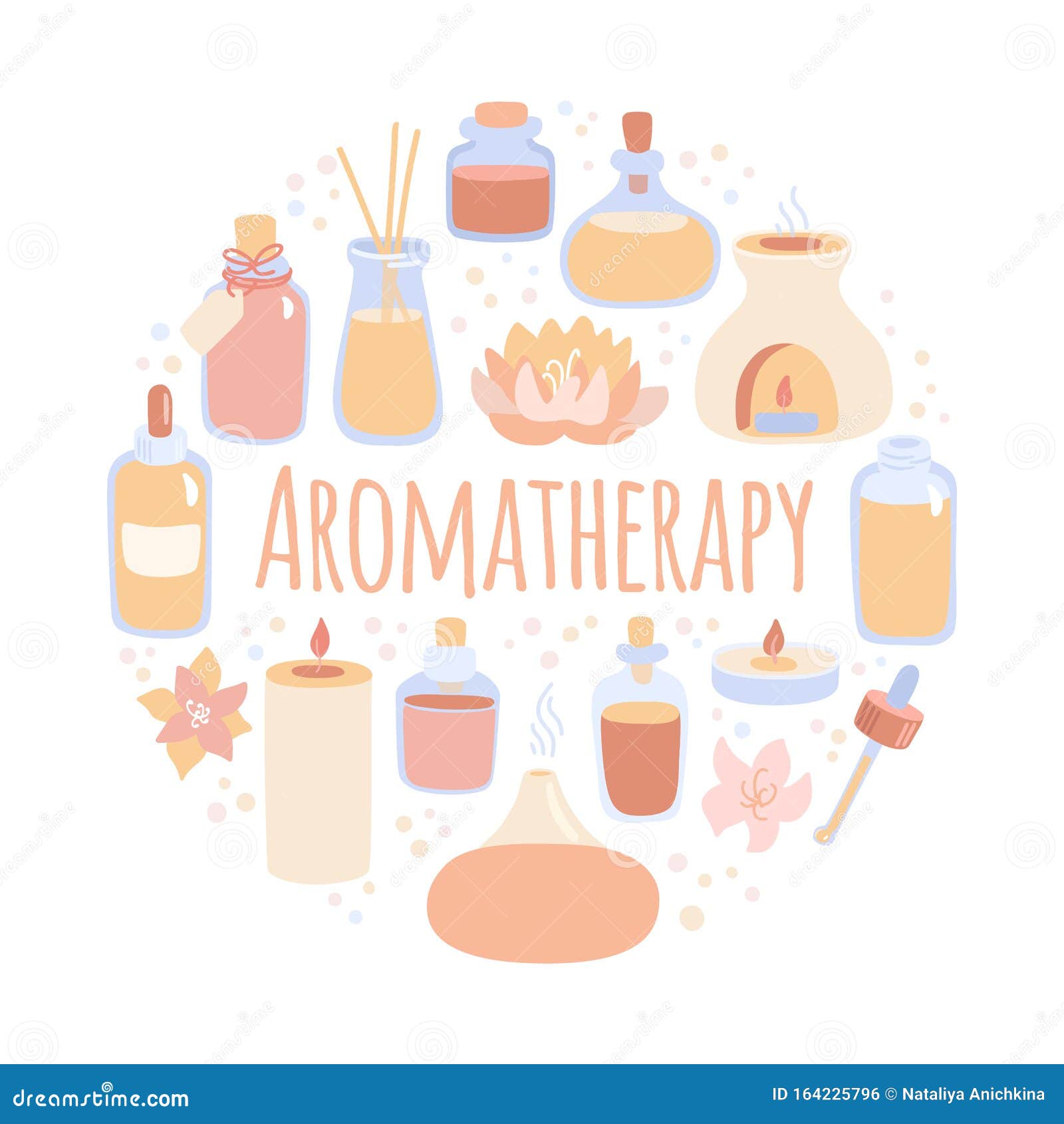 Vector Illustration Aromatherapy. Cute Doodle Aroma Lamps, Essential ...