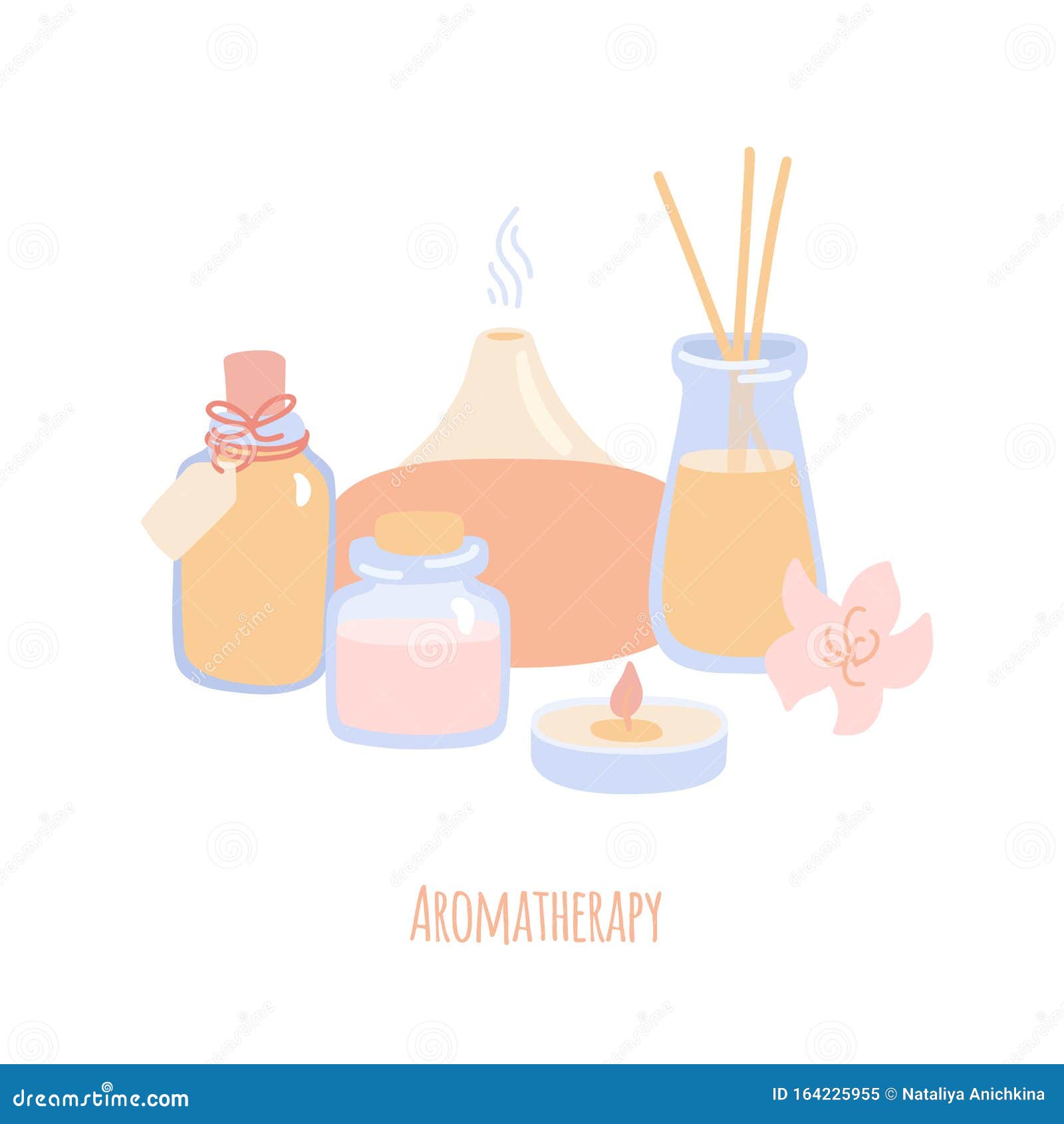 Vector Illustration Aromatherapy with Essential Oil Bottles, Aroma ...