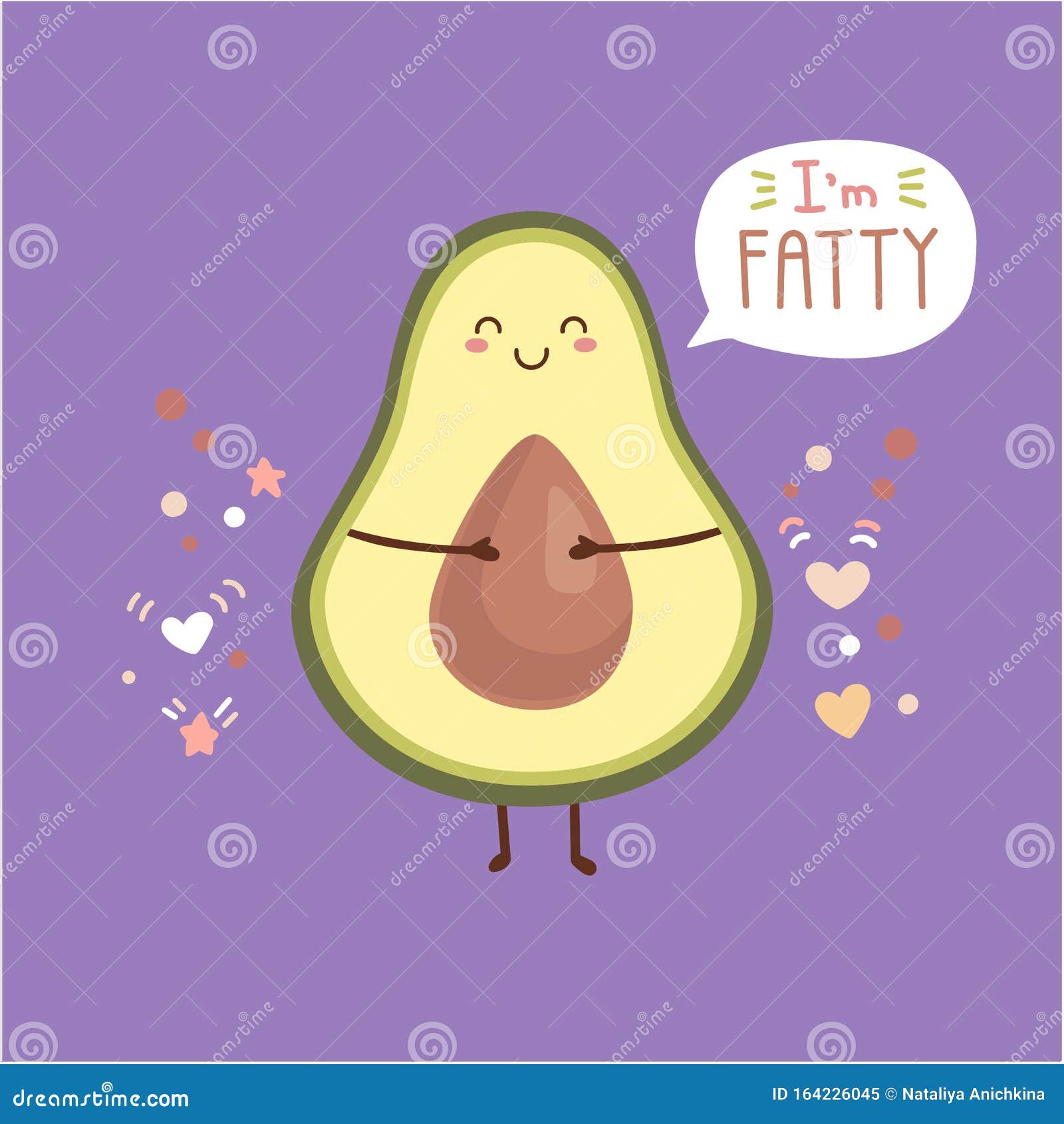 Kawaii Illustration of a Smiling Avocado with Doodle Hearts, Stars, and ...