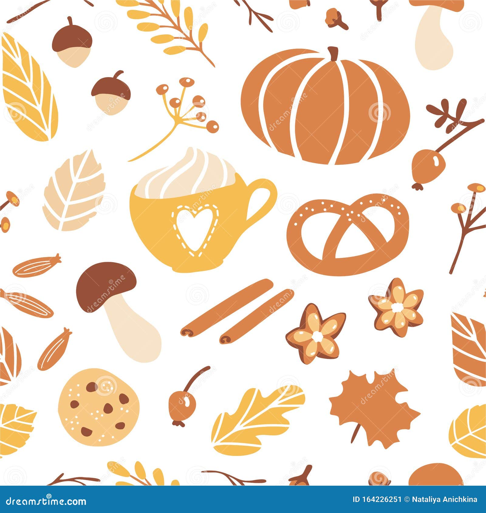 Vector Seamless Pattern Fall Season. Cute Hand Drawn Symbol of Autumn ...