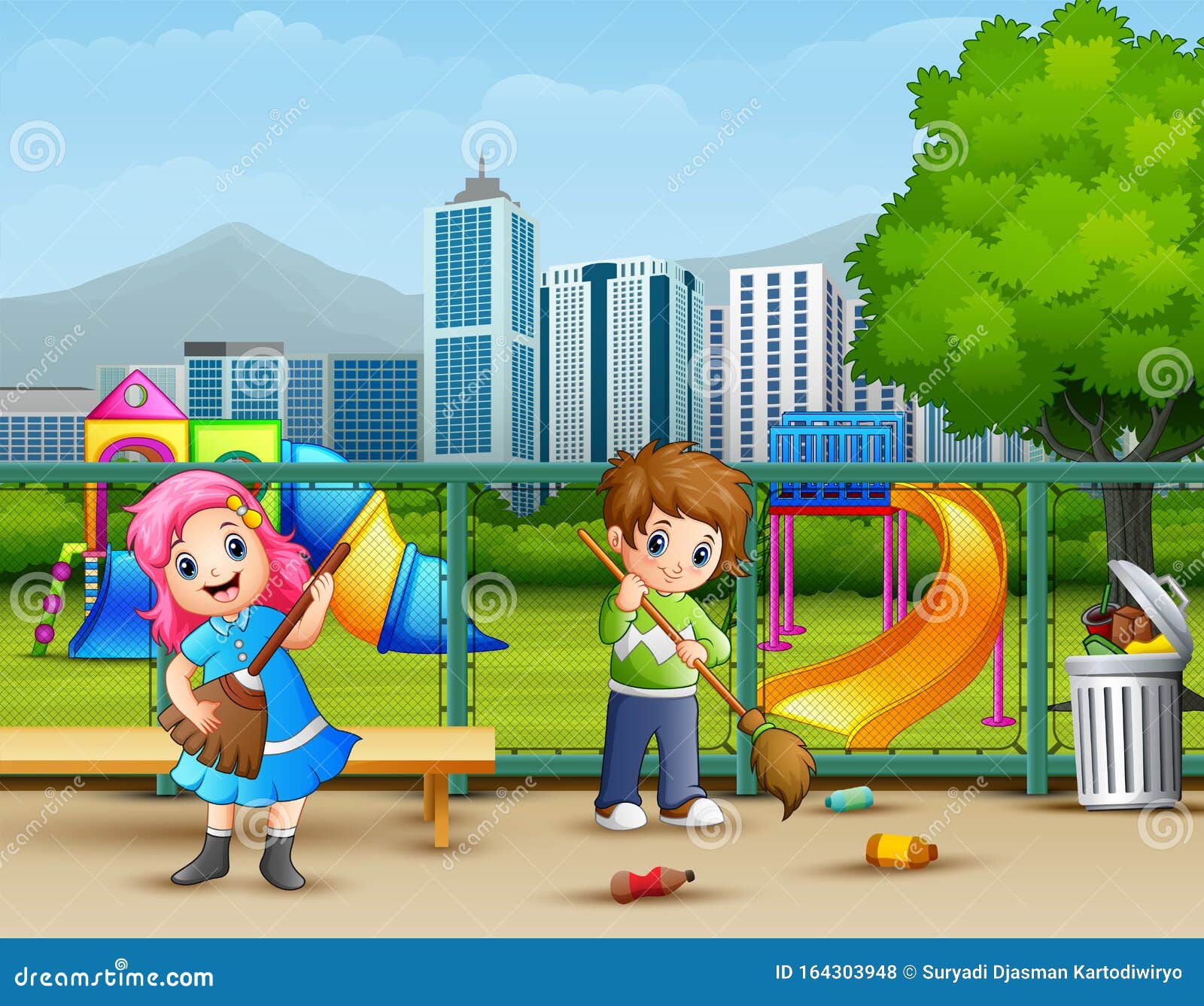 Happy Children Cleaning a Dirty Park Stock Vector - Illustration of ...