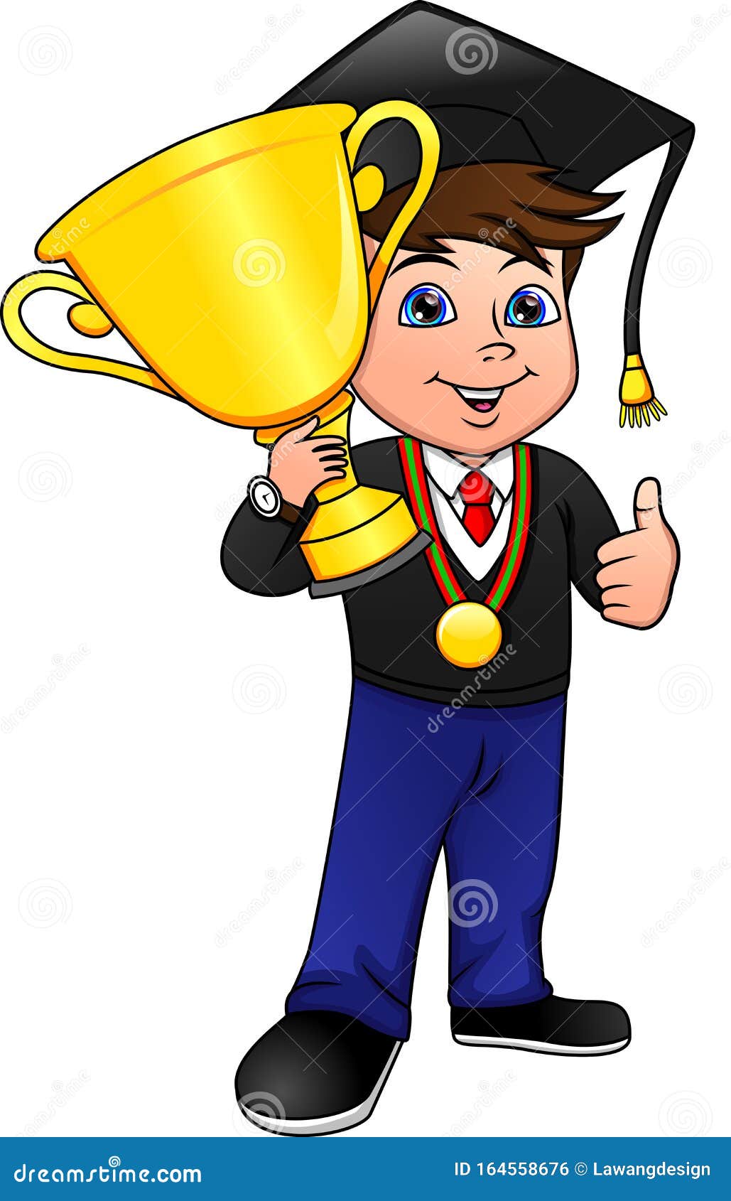 Congratulations Young Boy Graduate Holds a Winning Gold Cup Stock ...