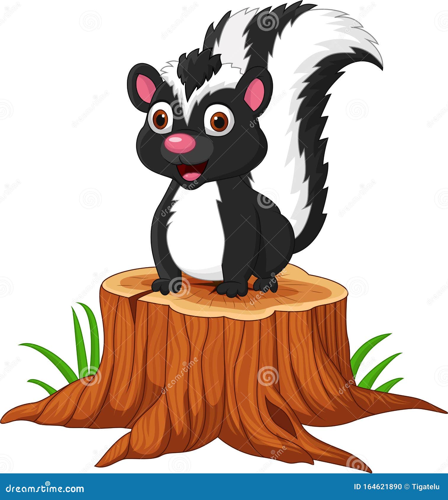 Cartoon Baby Skunk Sitting on Tree Stump Stock Vector - Illustration of ...