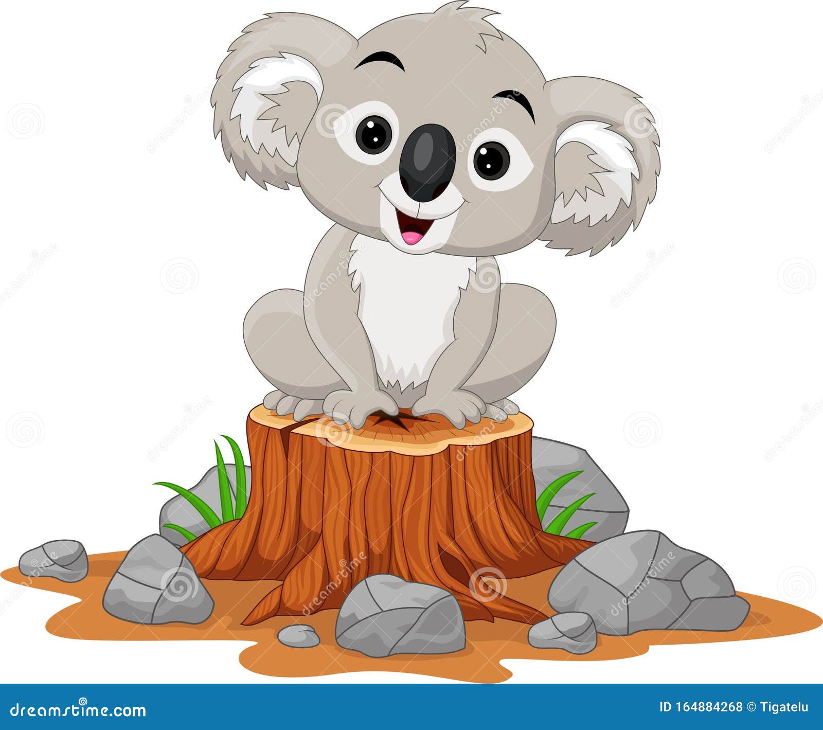 Cartoon Baby Koala Sitting on Tree Stump Stock Vector - Illustration of ...