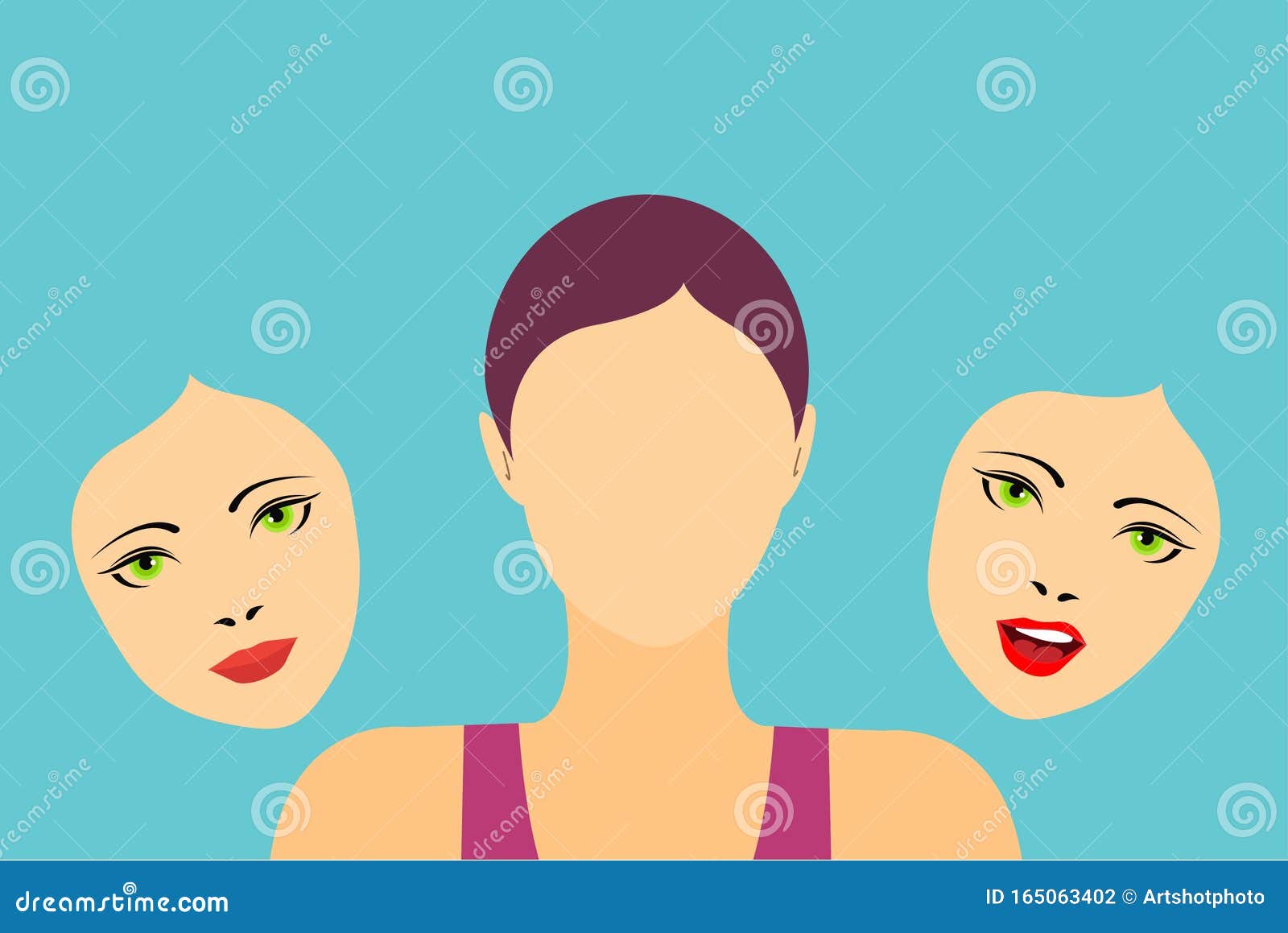 Faceless Woman with Two Masks Showing Different Expressions Stock ...