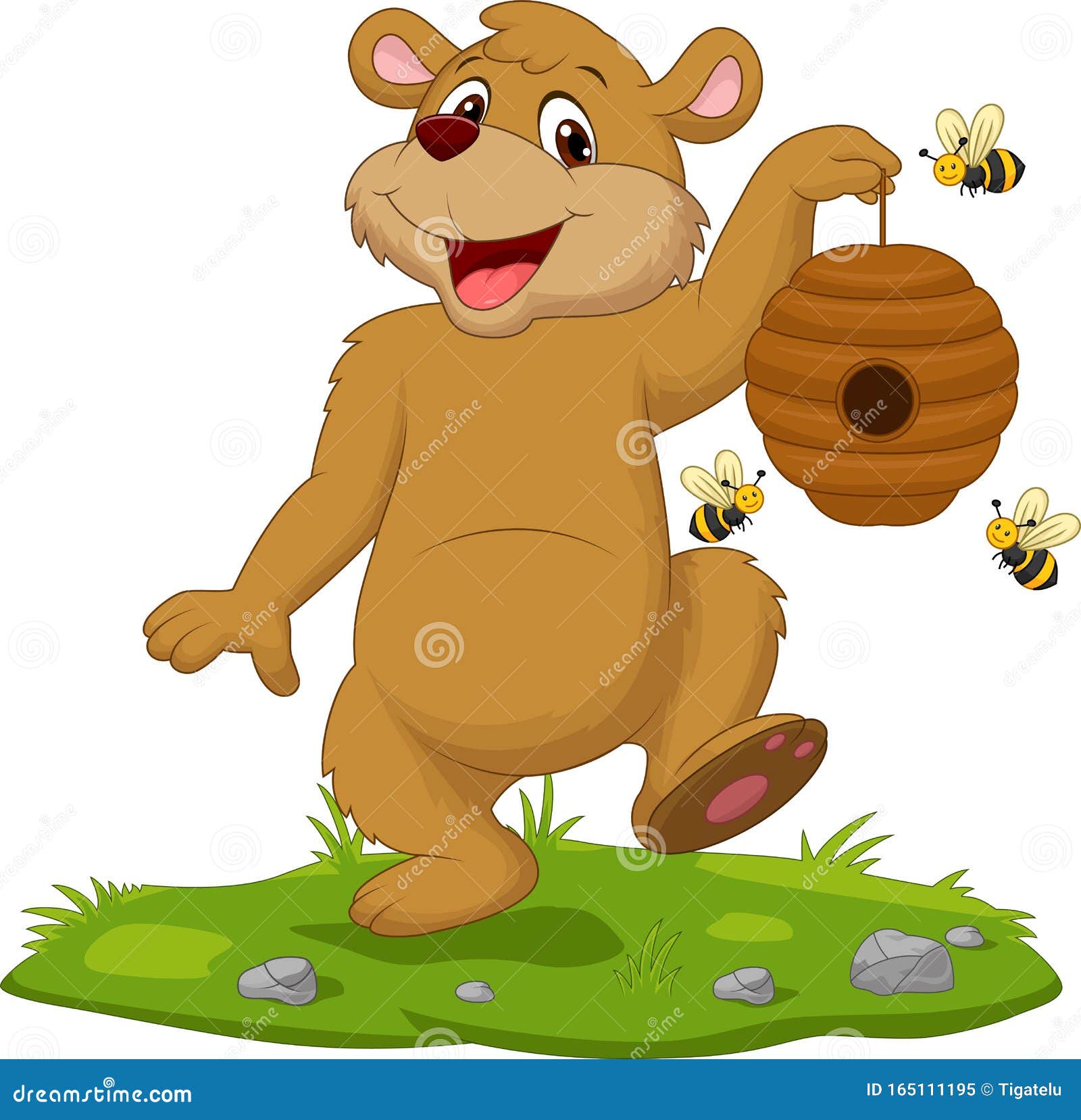 Cartoon Bear Holding Beehive on the Grass Stock Vector - Illustration ...