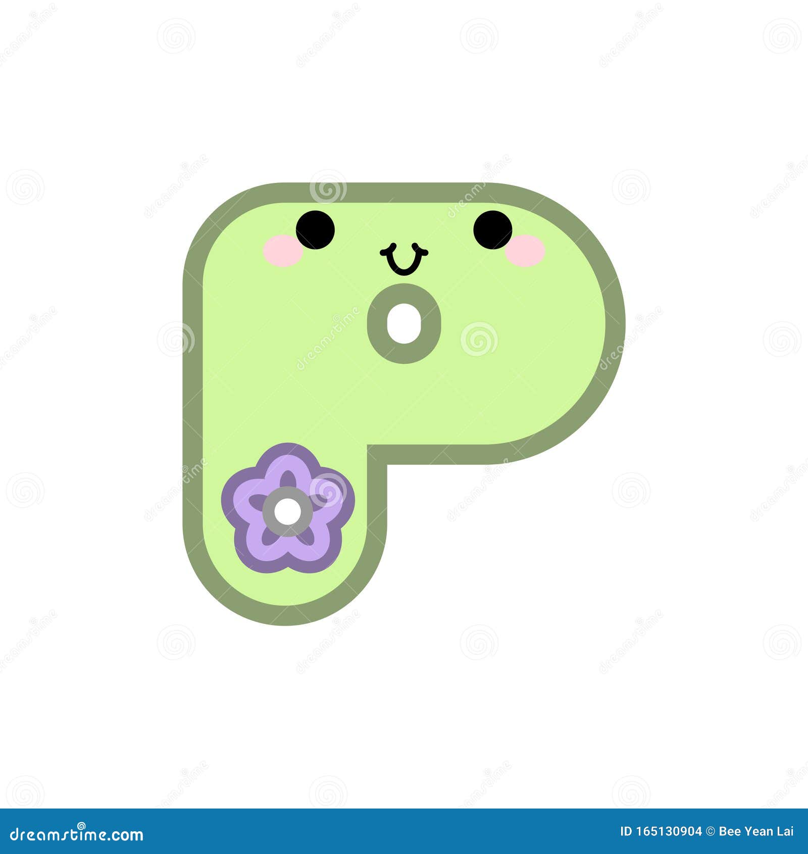 Cute Cartoon Letter P Smiling Face with Eyes and Mouth on White ...