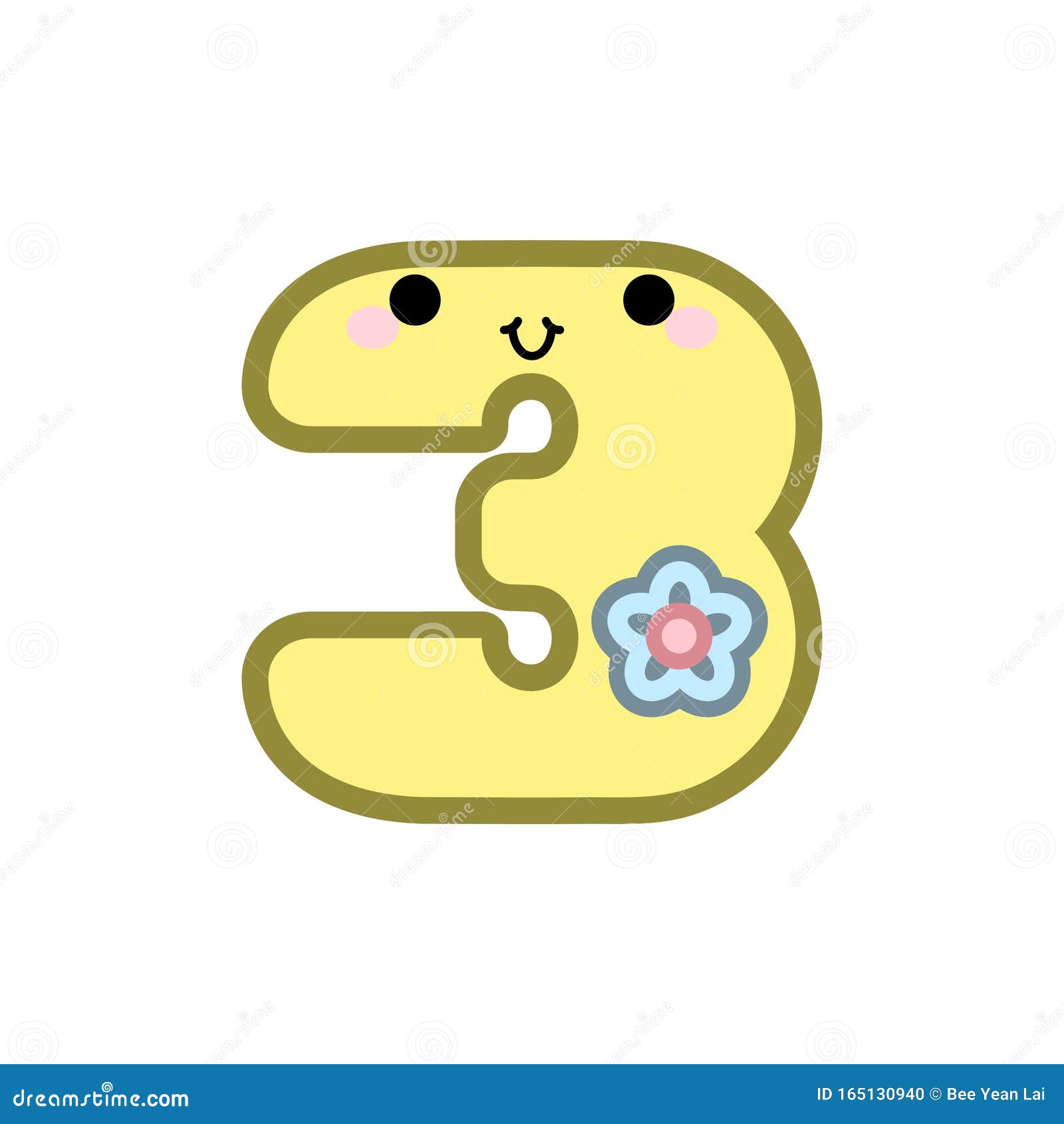 Cute Cartoon Number 3 with Eyes and Mouth Isolated on White Background ...