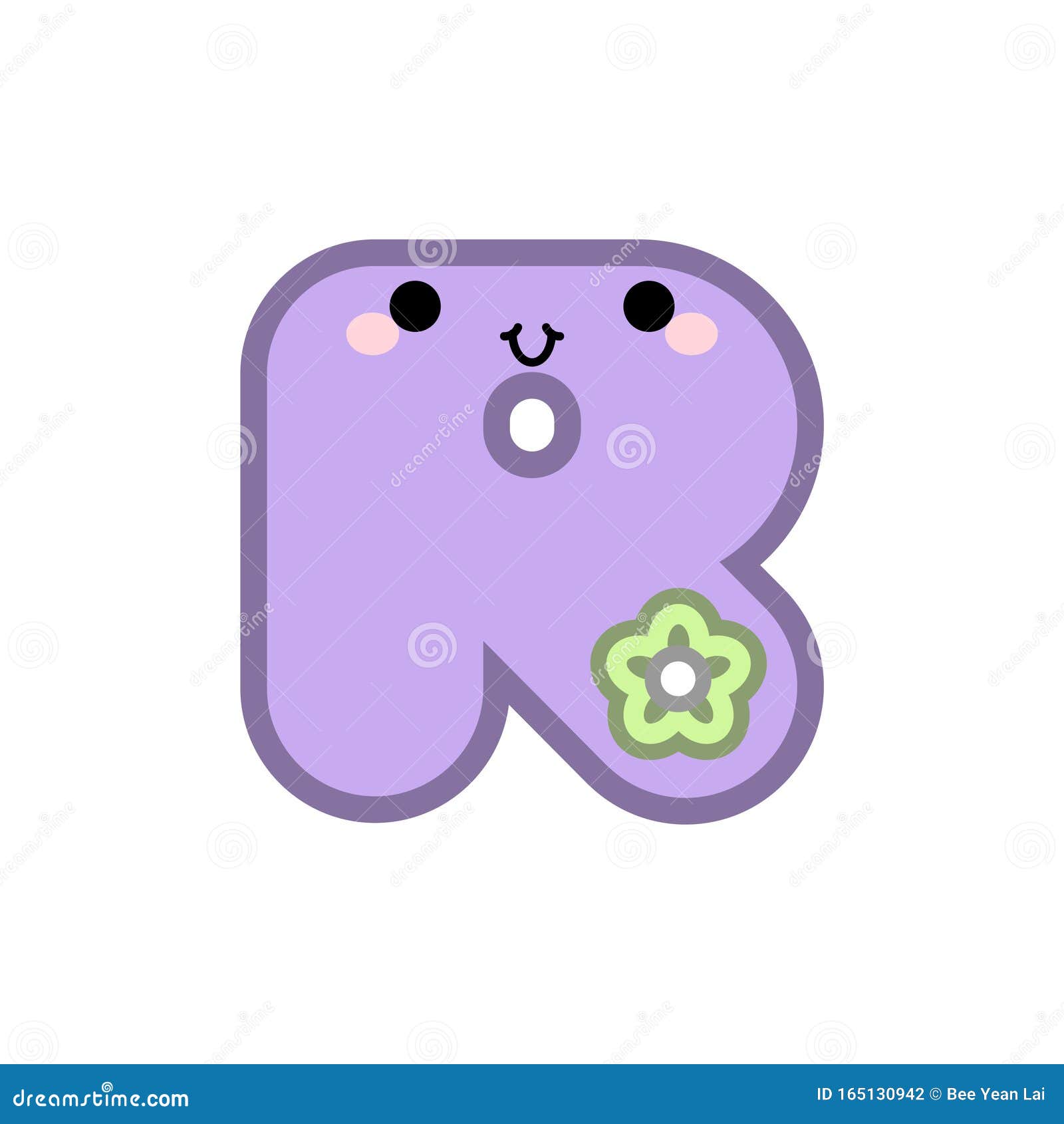 Cute Cartoon Letter R Smiling Face with Eyes and Mouth on White ...