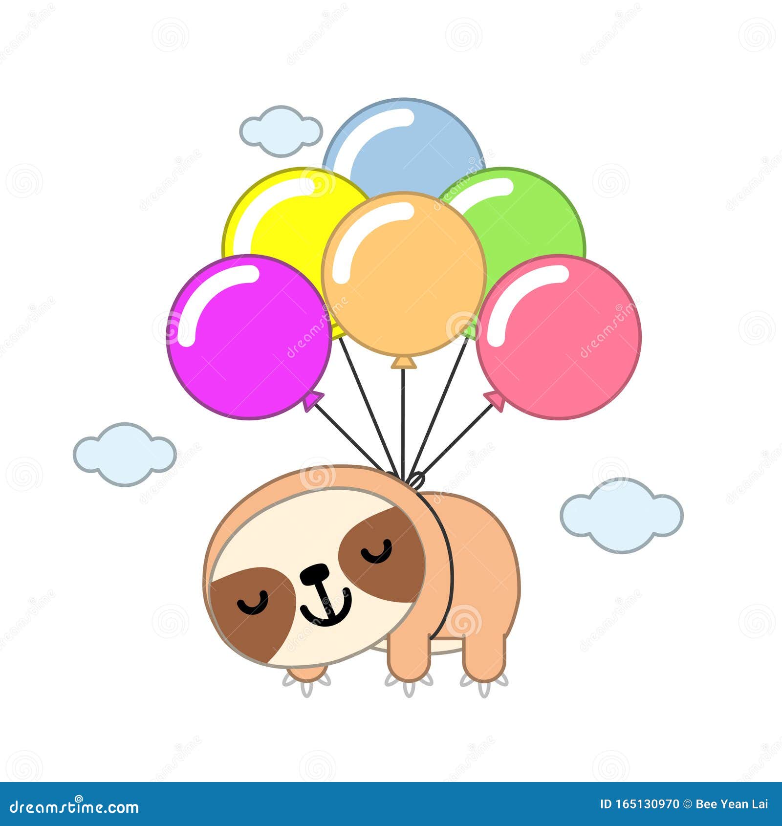 Cute Cartoon Sloth with Colorful Balloons. Birthday Card Design Stock ...