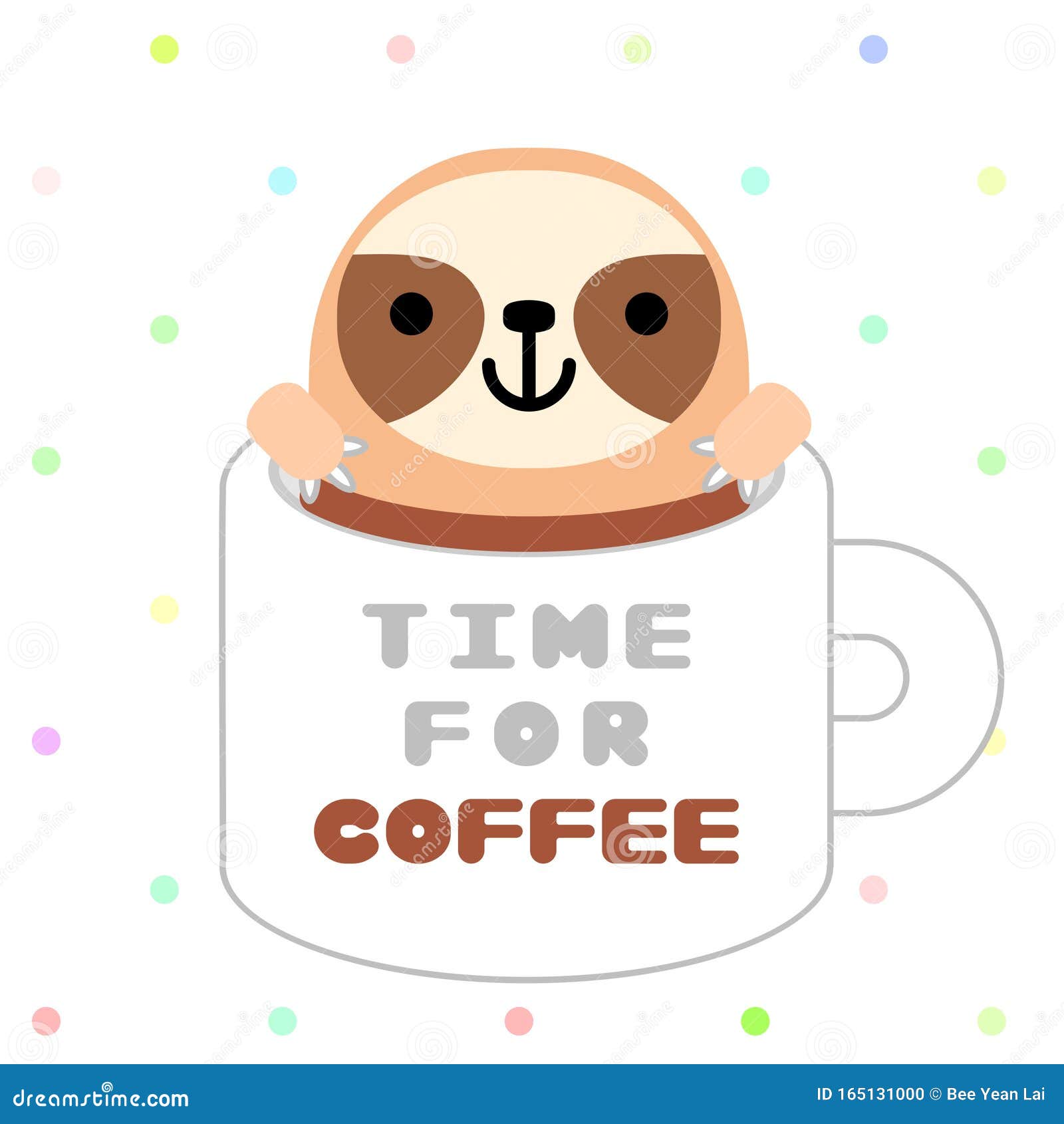 Sleepy Sloth in a Cup and Lettering Quote - Time for Coffee. Funny ...