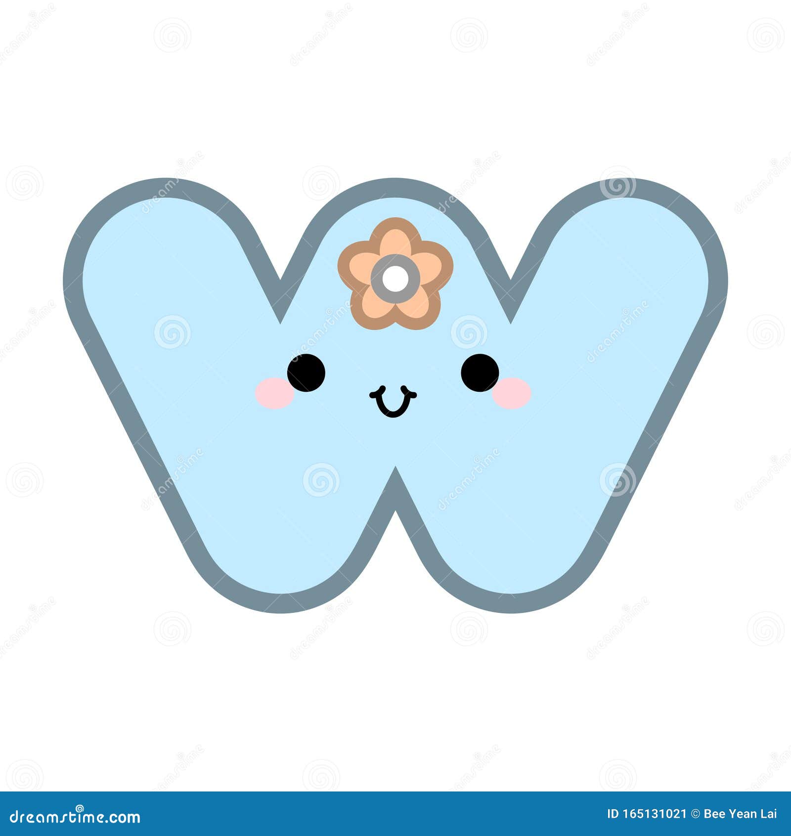 Cute Cartoon Letter W Smiling Face with Eyes and Mouth on White ...