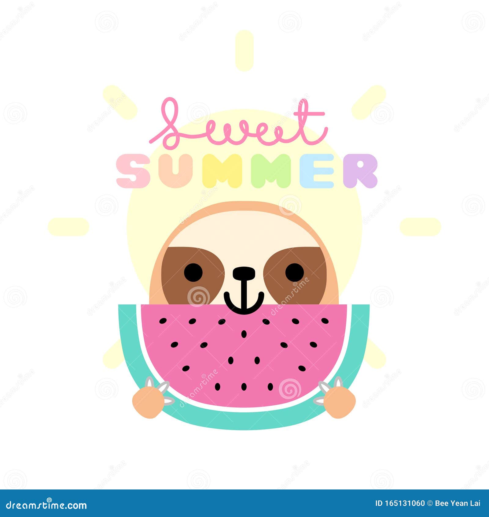 Cute Baby Sloth Eating Watermelon. Funny Sloth Holding Watermelon Slice ...