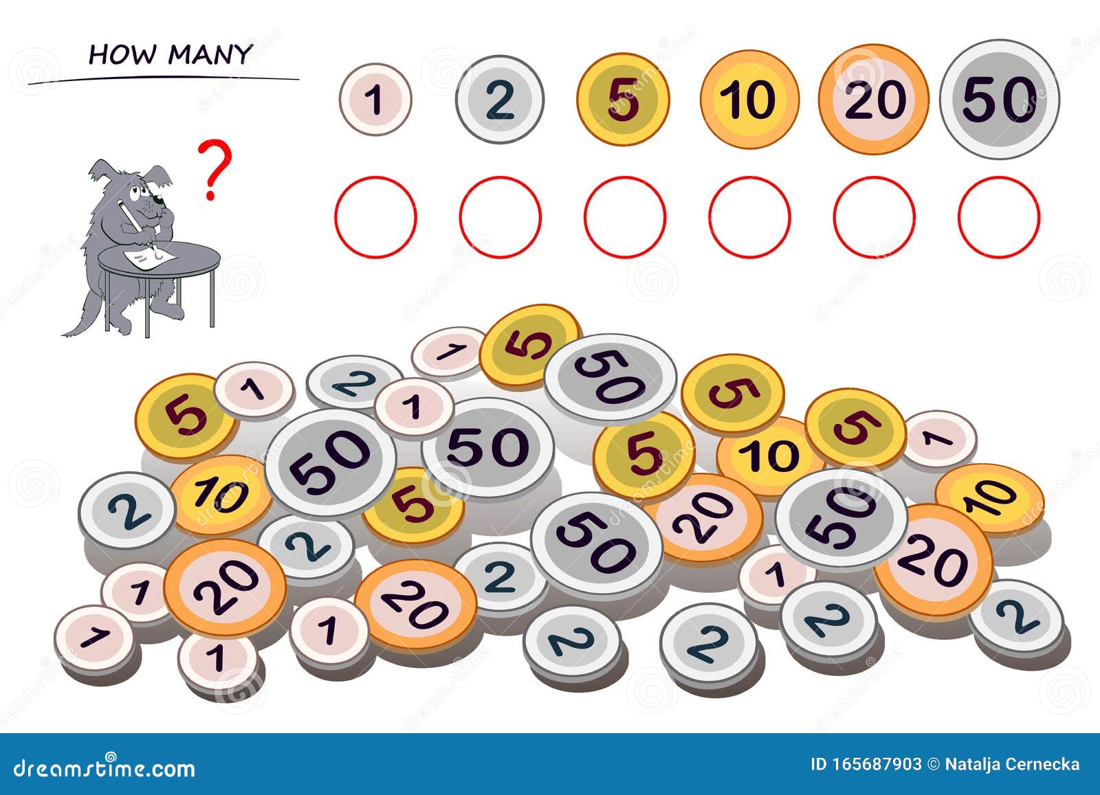 Logic Puzzle Game For Children And Adults. Help The Dog Count Quantity ...